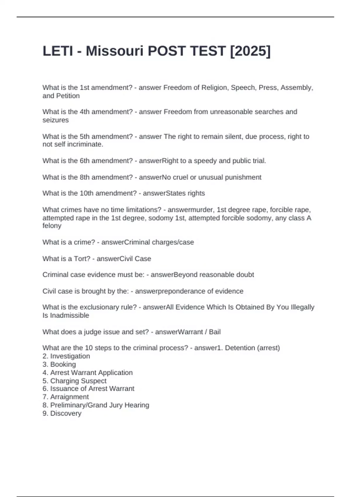 LETI - Missouri POST TEST [2025] Questions and Answers 100% Correct ...