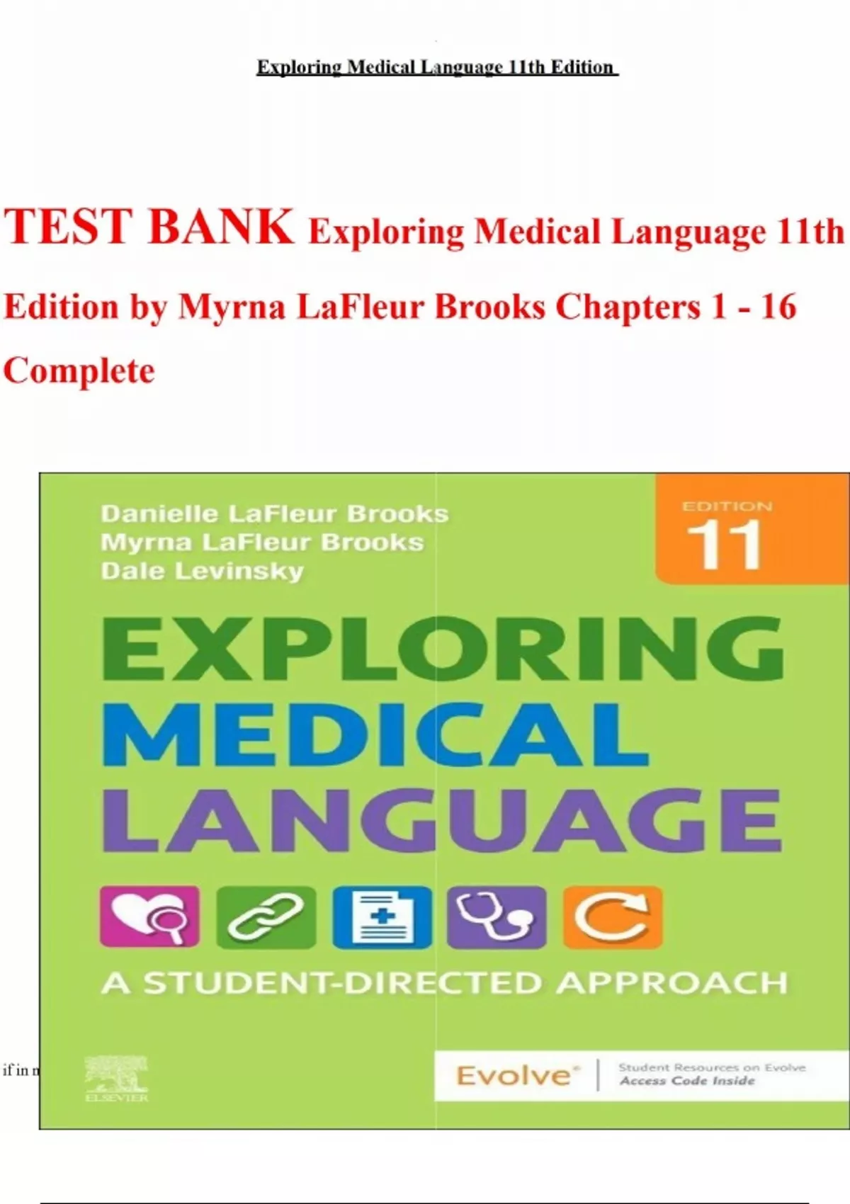 TEST BANK Exploring Medical Language 11th Edition by Myrna LaFleur ...