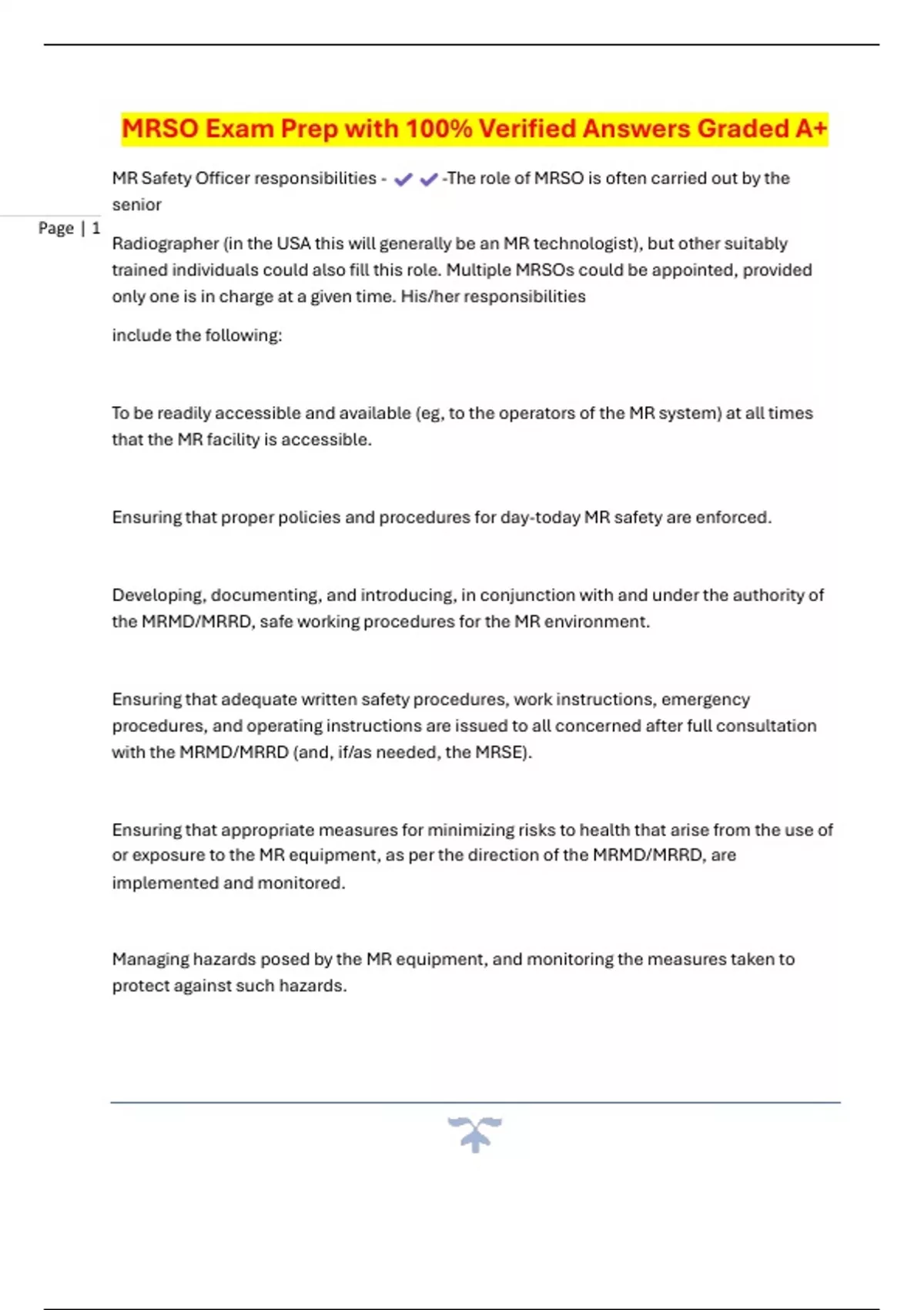 MRSO Exam Prep with 100% Verified Answers Graded A+ - MRSO - Stuvia US