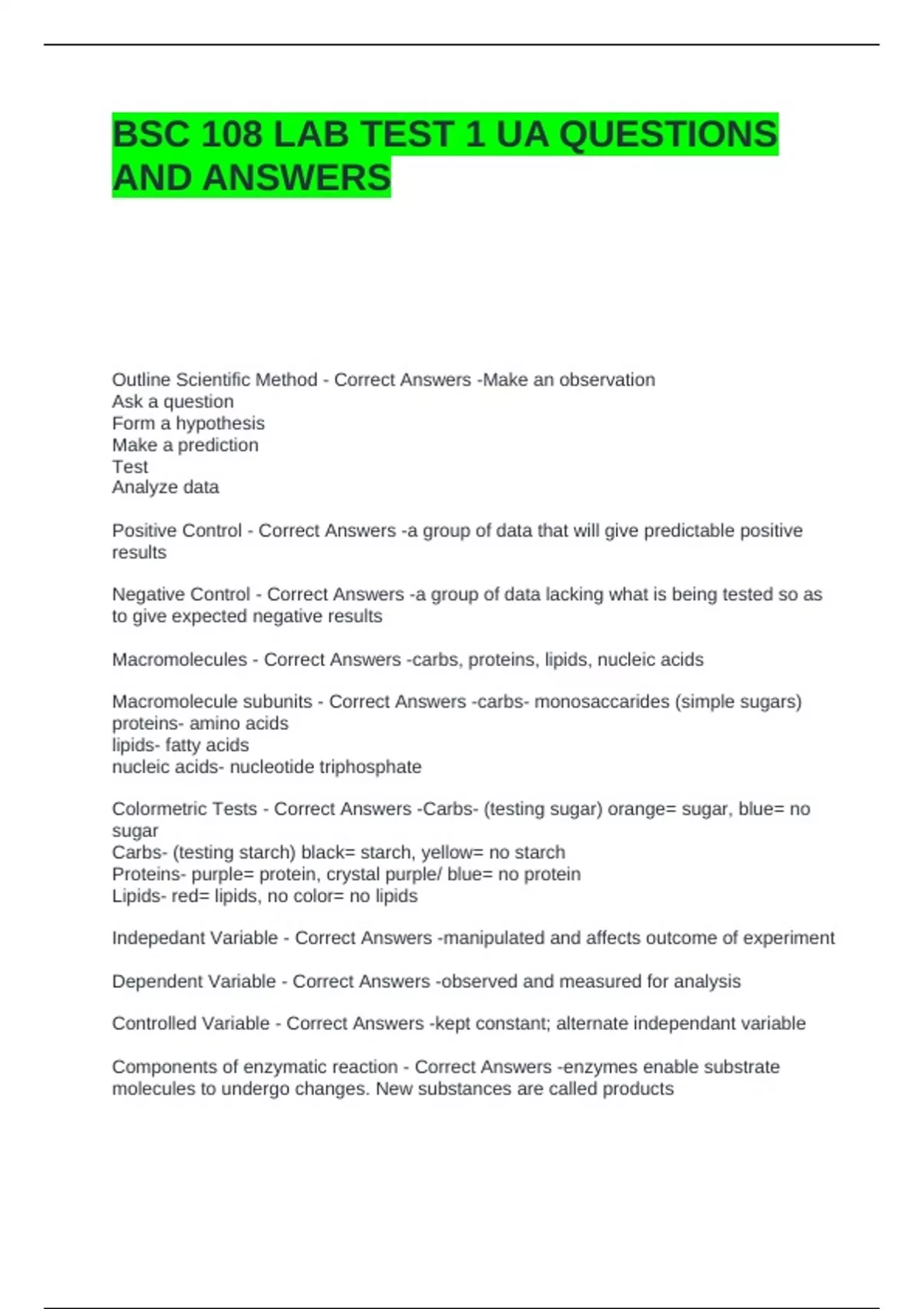 BSC 108 LAB TEST 1 UA QUESTIONS AND ANSWERS 2025 (GRADED A) - BSC 108 ...