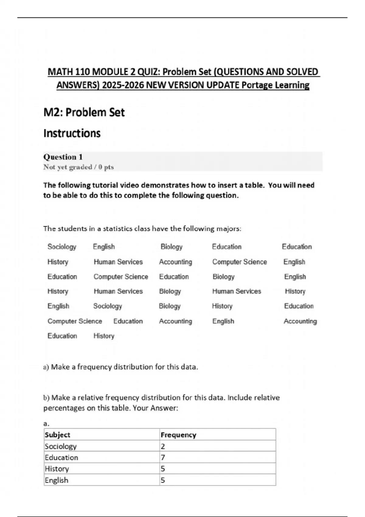 MATH 110 MODULE 2 QUIZ: Problem Set (QUESTIONS AND SOLVED ANSWERS) NEW ...