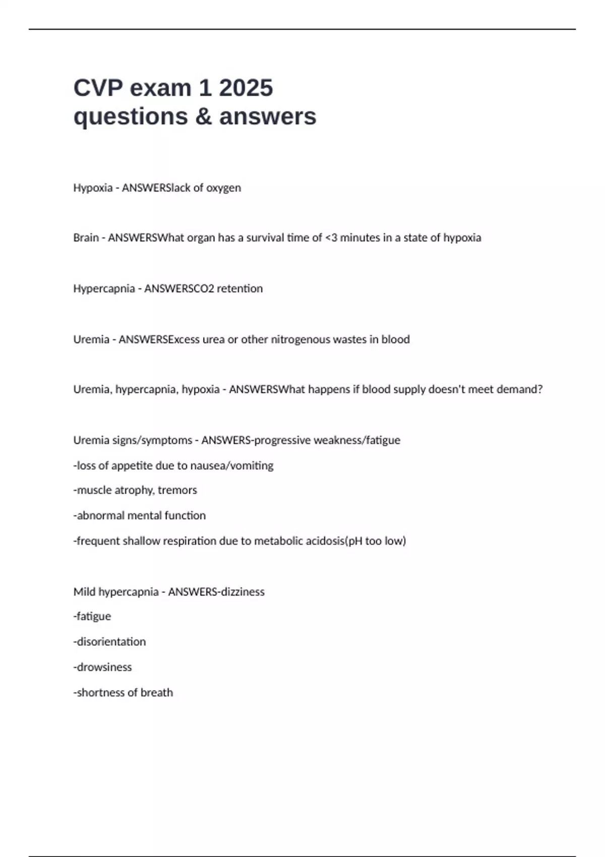 CVP exam 1 2025 questions & answers - CVP - Stuvia US