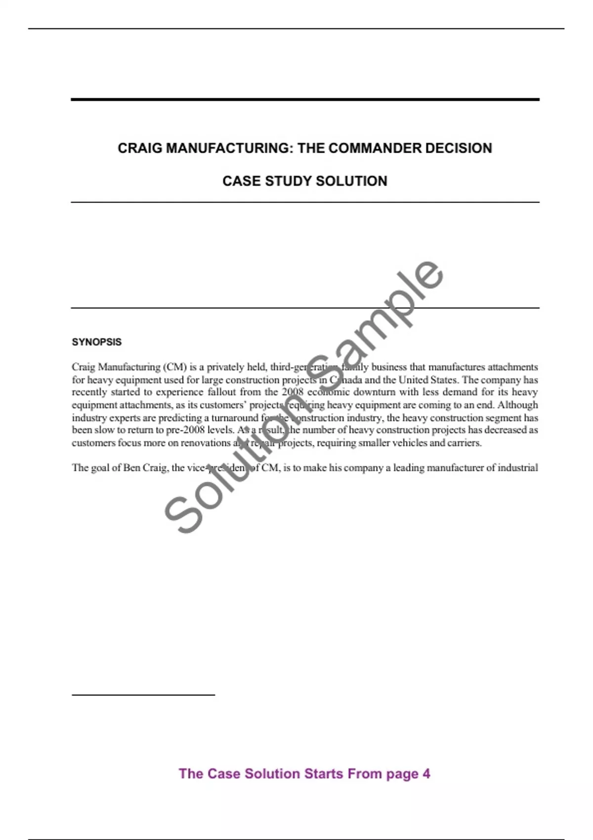 Case Solution for Craig Manufacturing The Commander Decision - Case ...