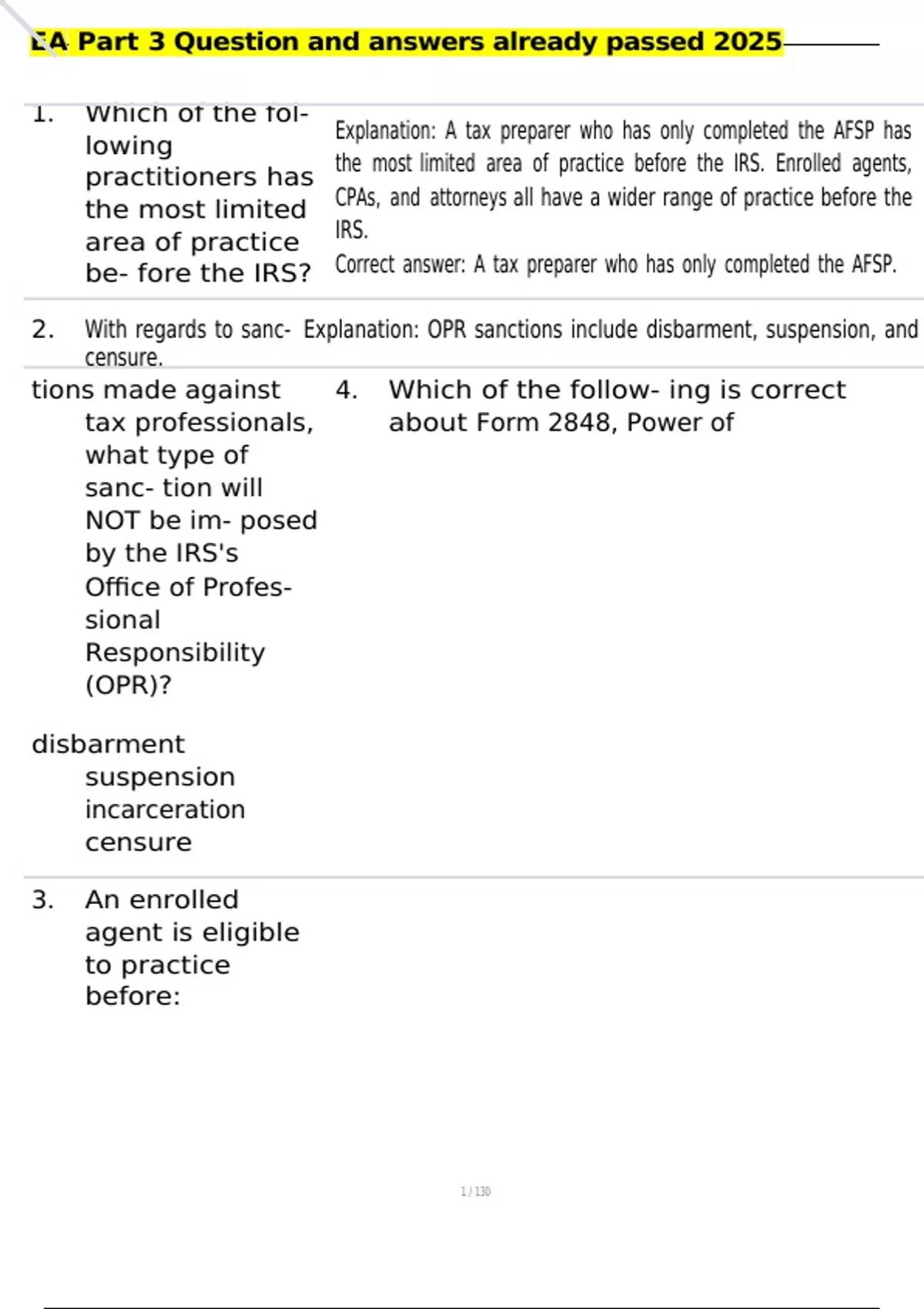 EA Part 3 Question and answers already passed 2025 - EA Part 3 - Stuvia US
