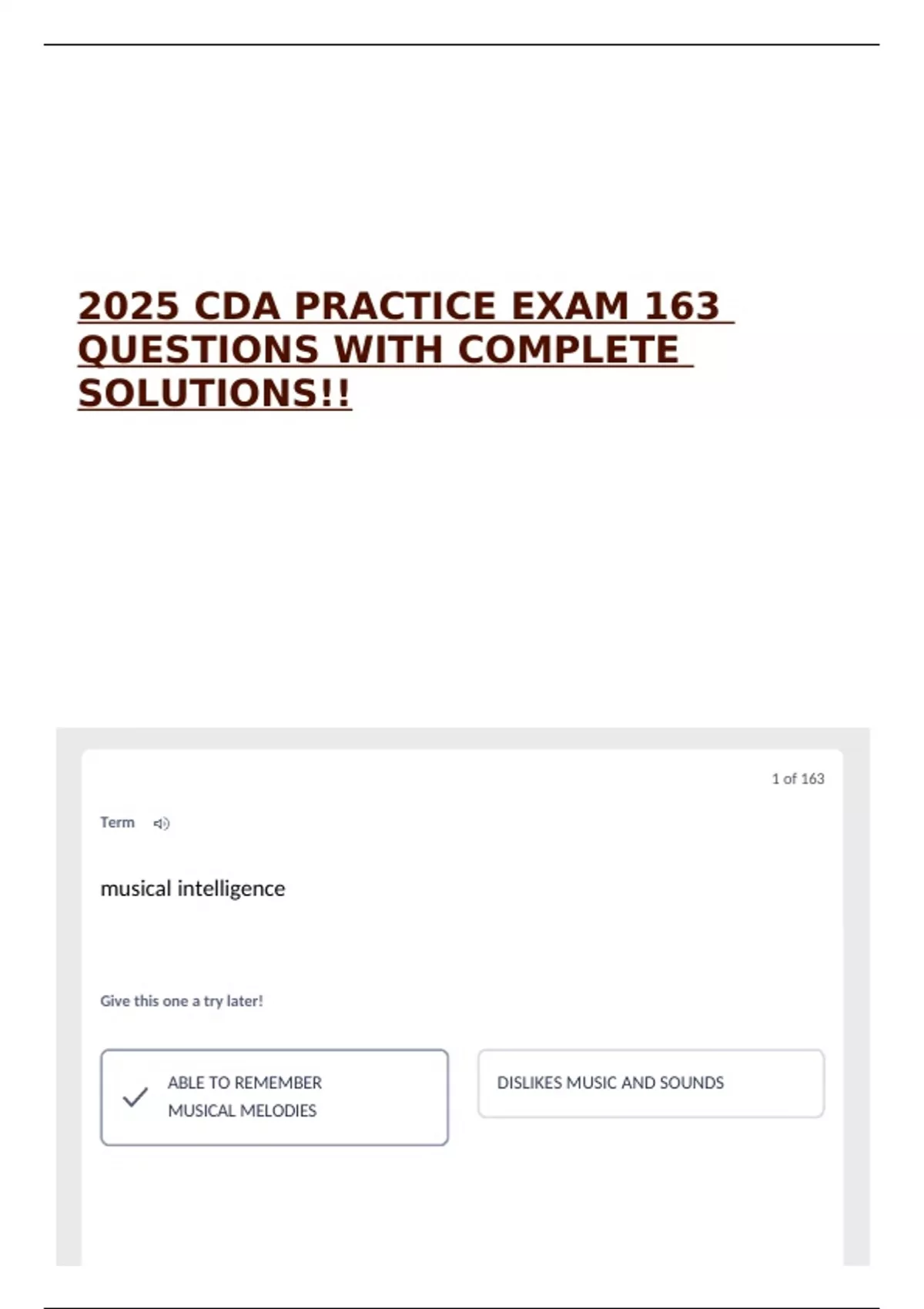 2025 CDA PRACTICE EXAM 163 QUESTIONS WITH COMPLETE SOLUTIONS!! - CDA ...