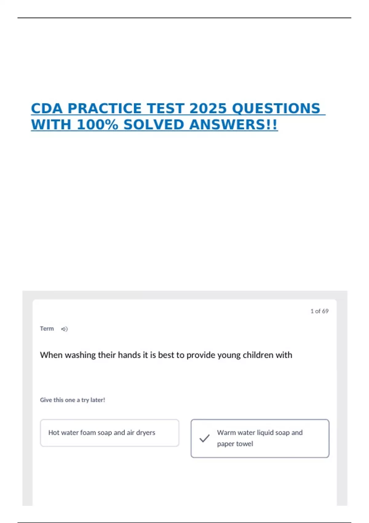 CDA PRACTICE TEST 2025 QUESTIONS WITH 100% SOLVED ANSWERS!! - CDA ...