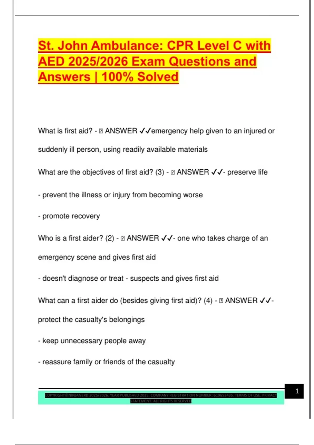 St. John Ambulance: CPR Level C with AED 2025/2026 Exam Questions and ...