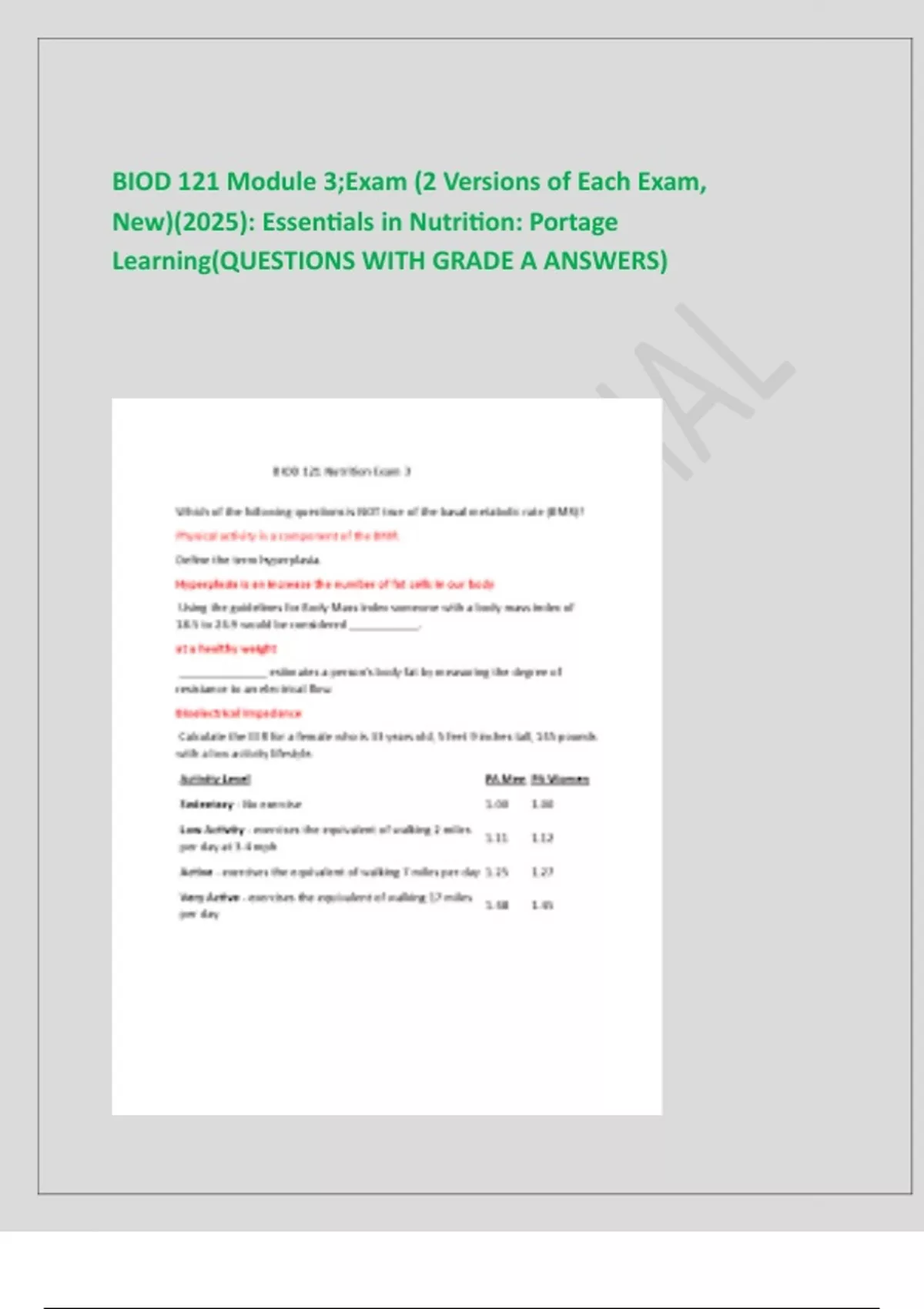 BIOD 121 Module 3;Exam (2 Versions of Each Exam, New)(2025): Essentials ...
