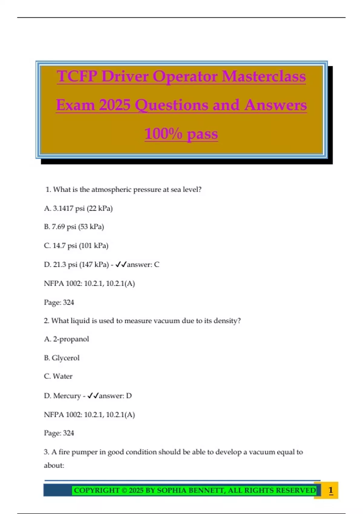 TCFP Driver Operator Masterclass Exam 2025 Questions and Answers 100% ...