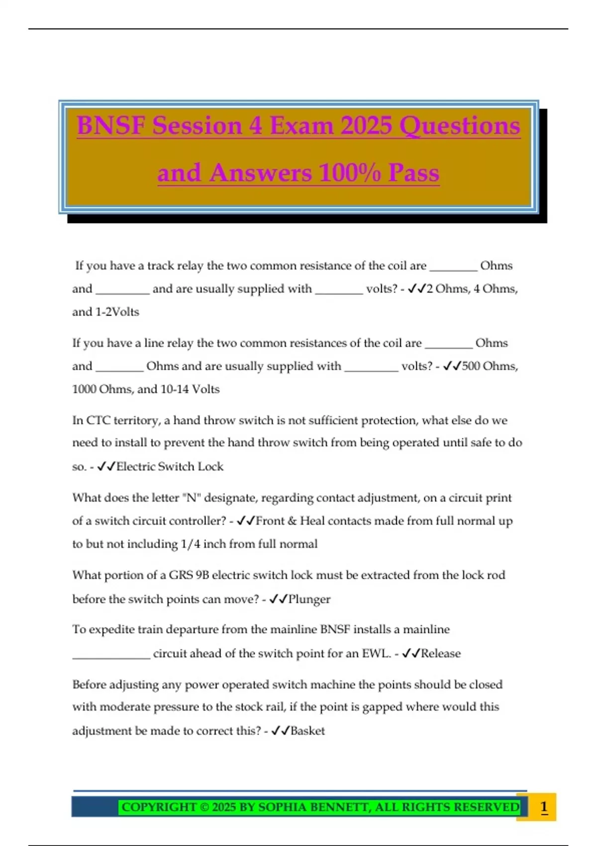 BNSF Session 4 Exam 2025 Questions and Answers 100% Pass - Bnsf - Stuvia US