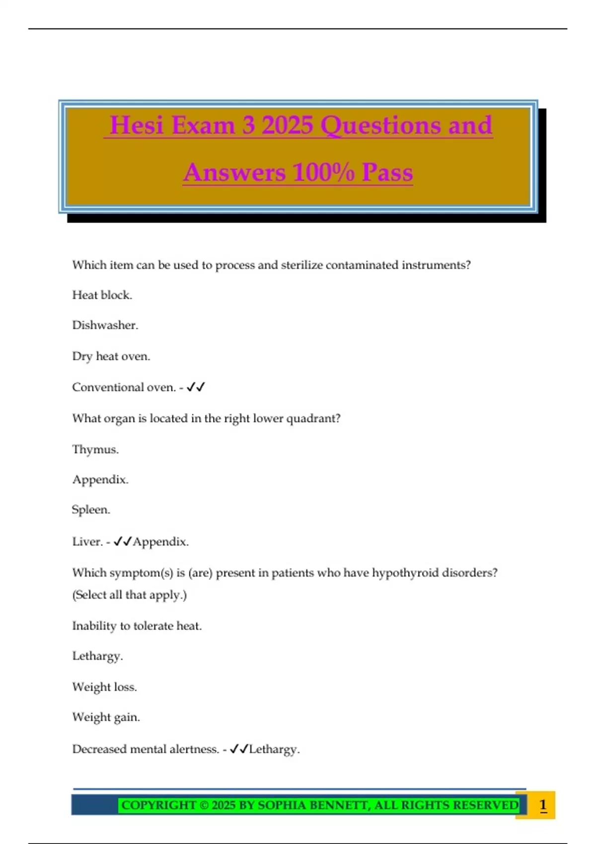 Hesi Exam 3 2025 Questions and Answers 100% Pass - Hesi - Stuvia US