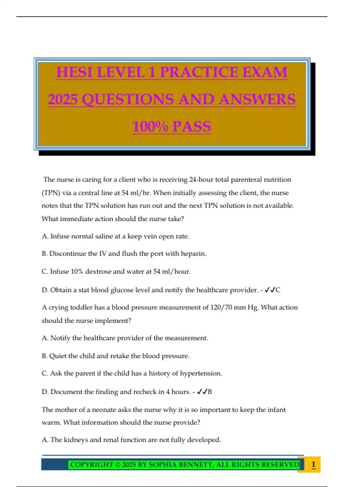 HESI LEVEL 1 PRACTICE EXAM 2025 QUESTIONS AND ANSWERS 100% PASS - Hesi ...