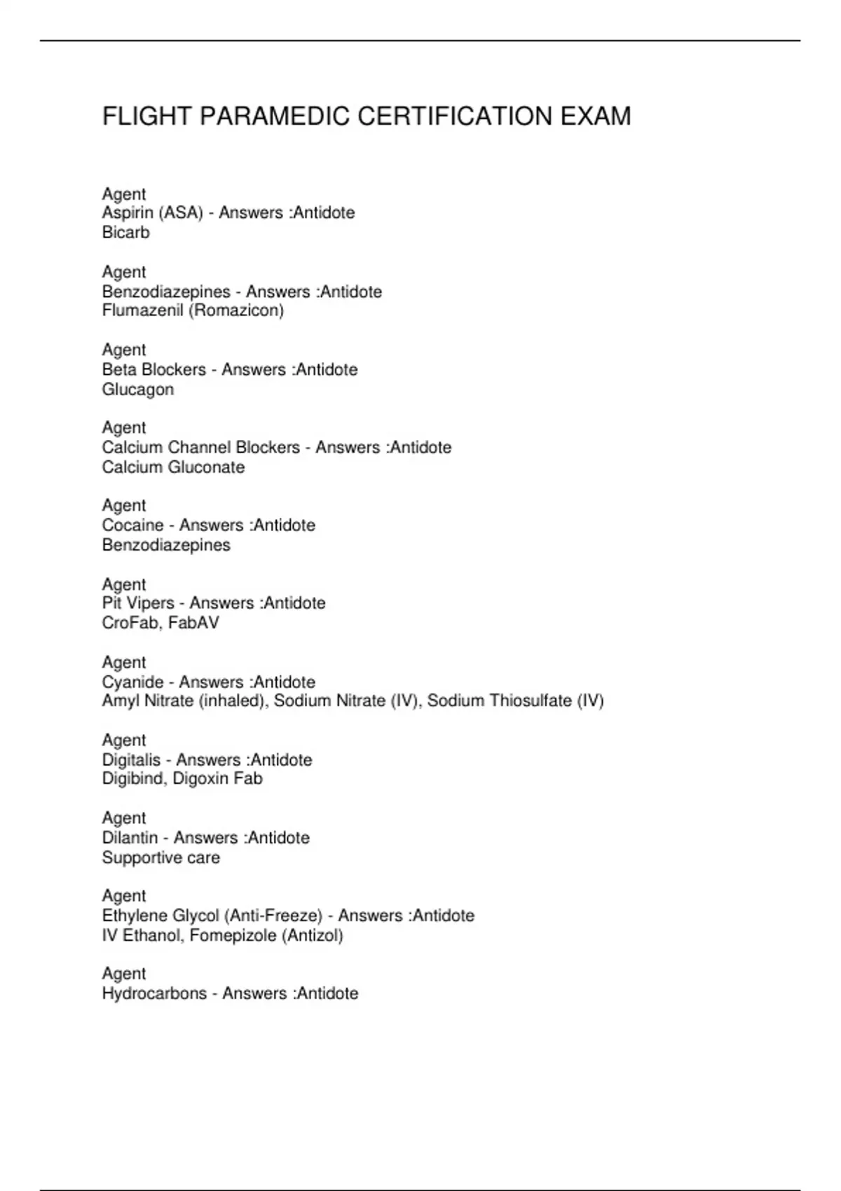 FLIGHT PARAMEDIC CERTIFICATION EXAM - FLIGHT PARAMEDIC CERTIFICATION ...