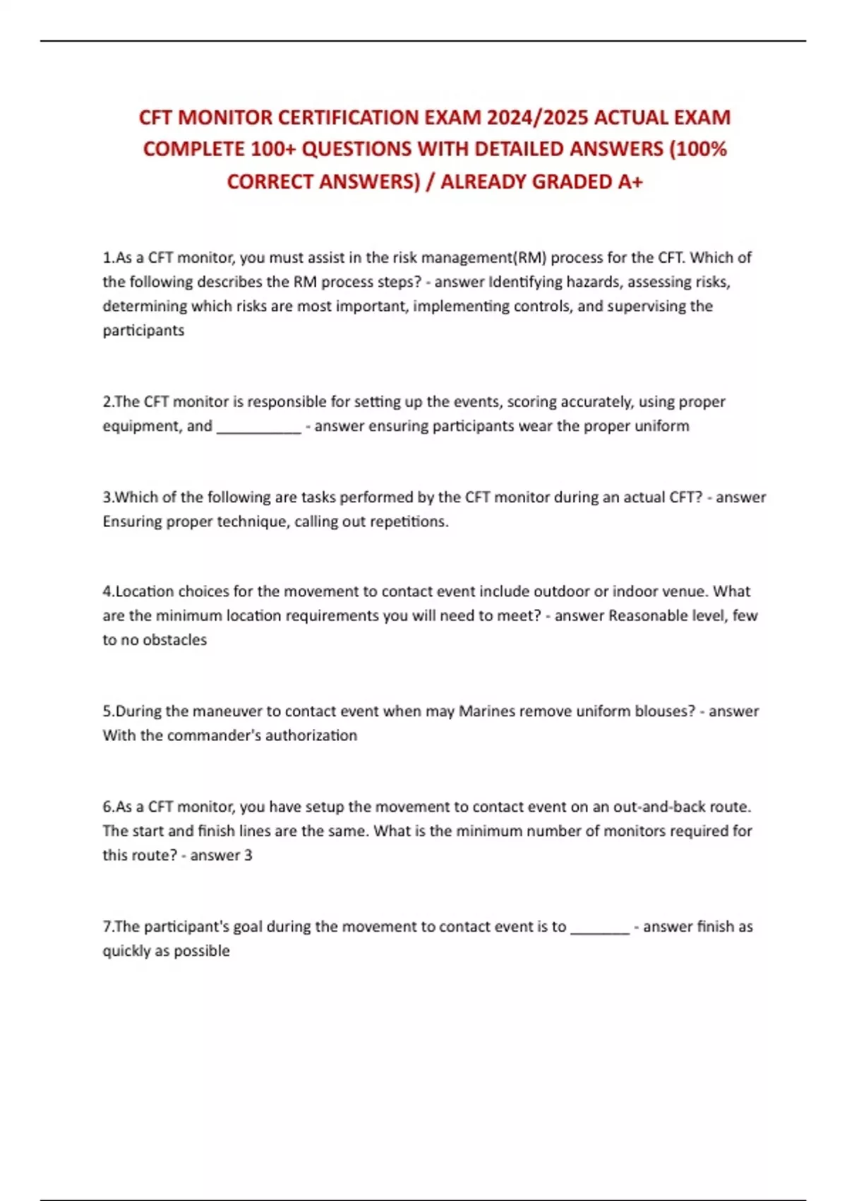 CFT MONITOR CERTIFICATION EXAM 2024/2025 ACTUAL EXAM COMPLETE 100 ...
