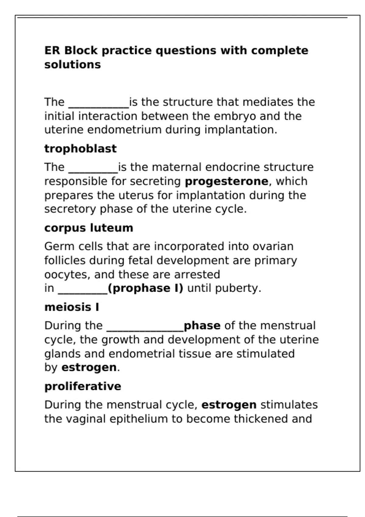 ER Block practice questions with complete solutions - ER Block - Stuvia US
