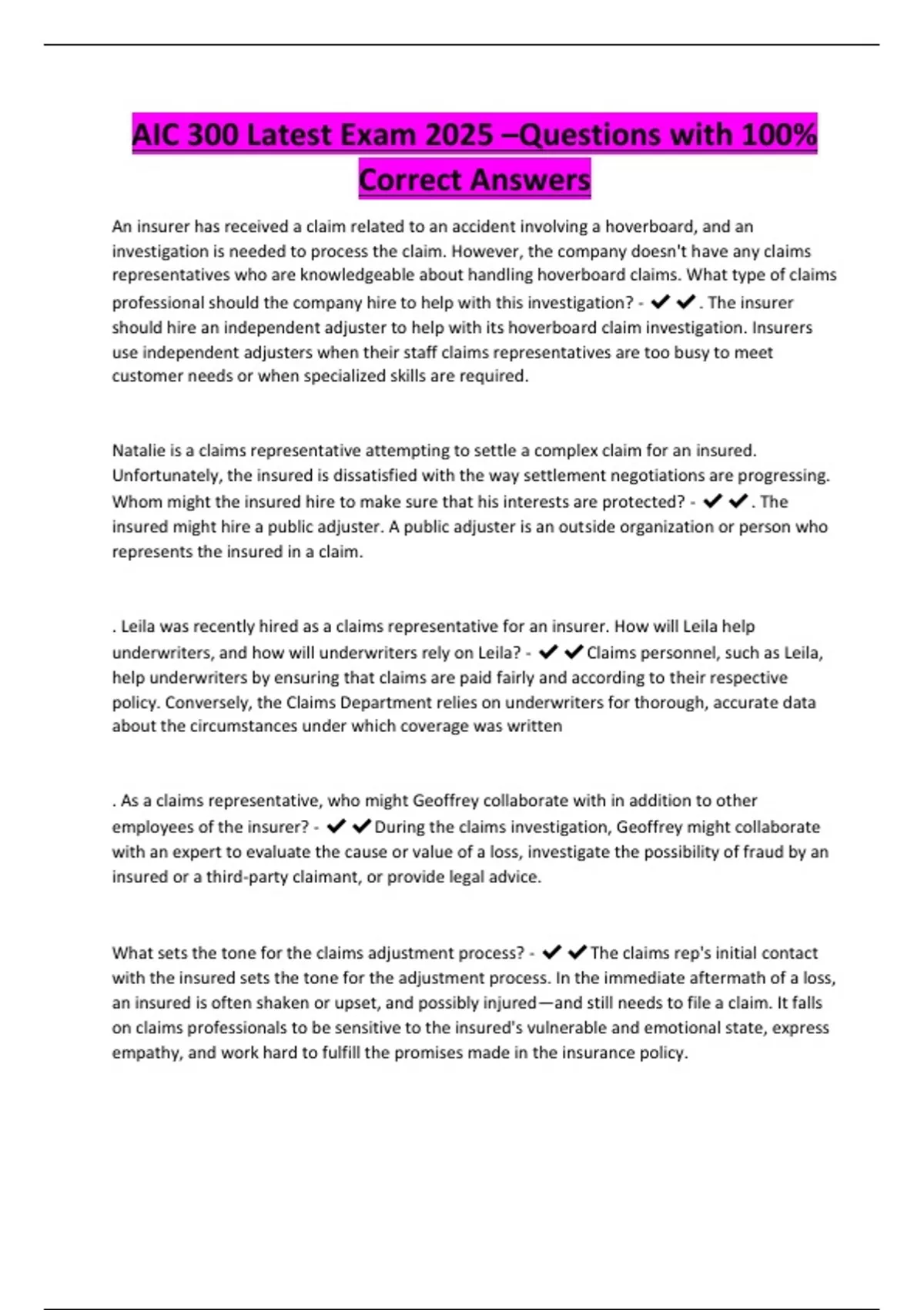 AIC 300 Latest Exam 2025 –Questions with 100% Correct Answers - Aic 300 ...