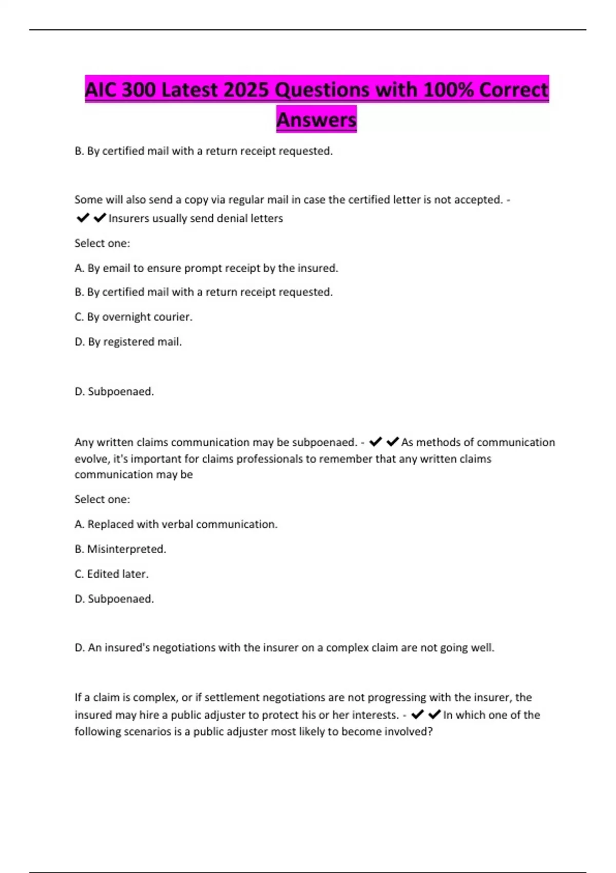 AIC 300 Latest 2025 Questions with 100% Correct Answers - Aic 300 ...