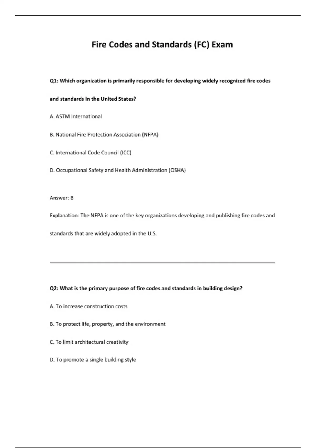 Fire Codes and Standards (FC) Exam - Computers - Stuvia US