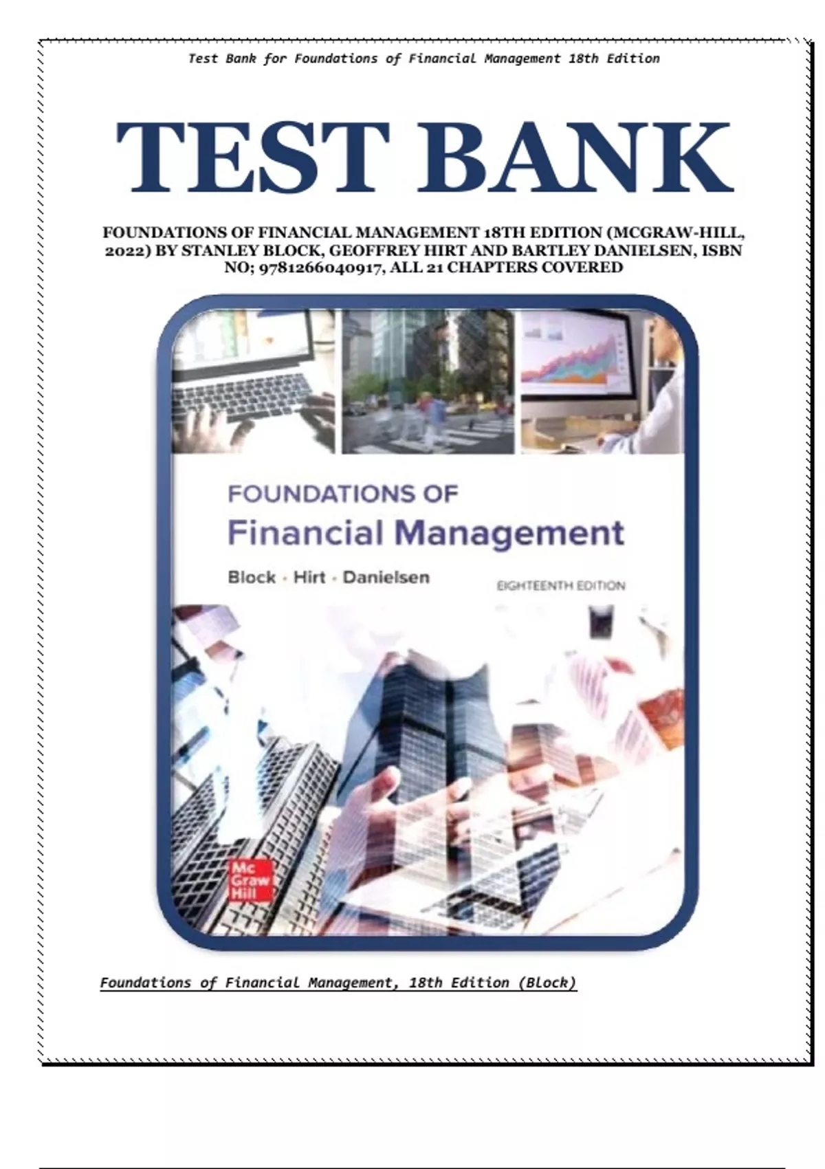 Test Bank for Foundations of Financial Management 18th Edition (McGraw ...
