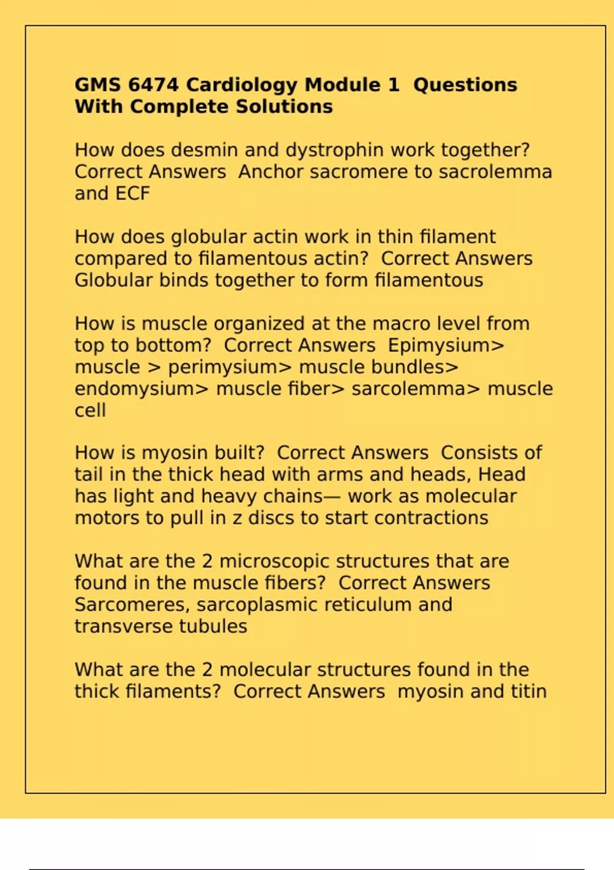 GMS 6474 Cardiology Module 1 Questions With Complete Solutions - GMS 6474 - Stuvia US