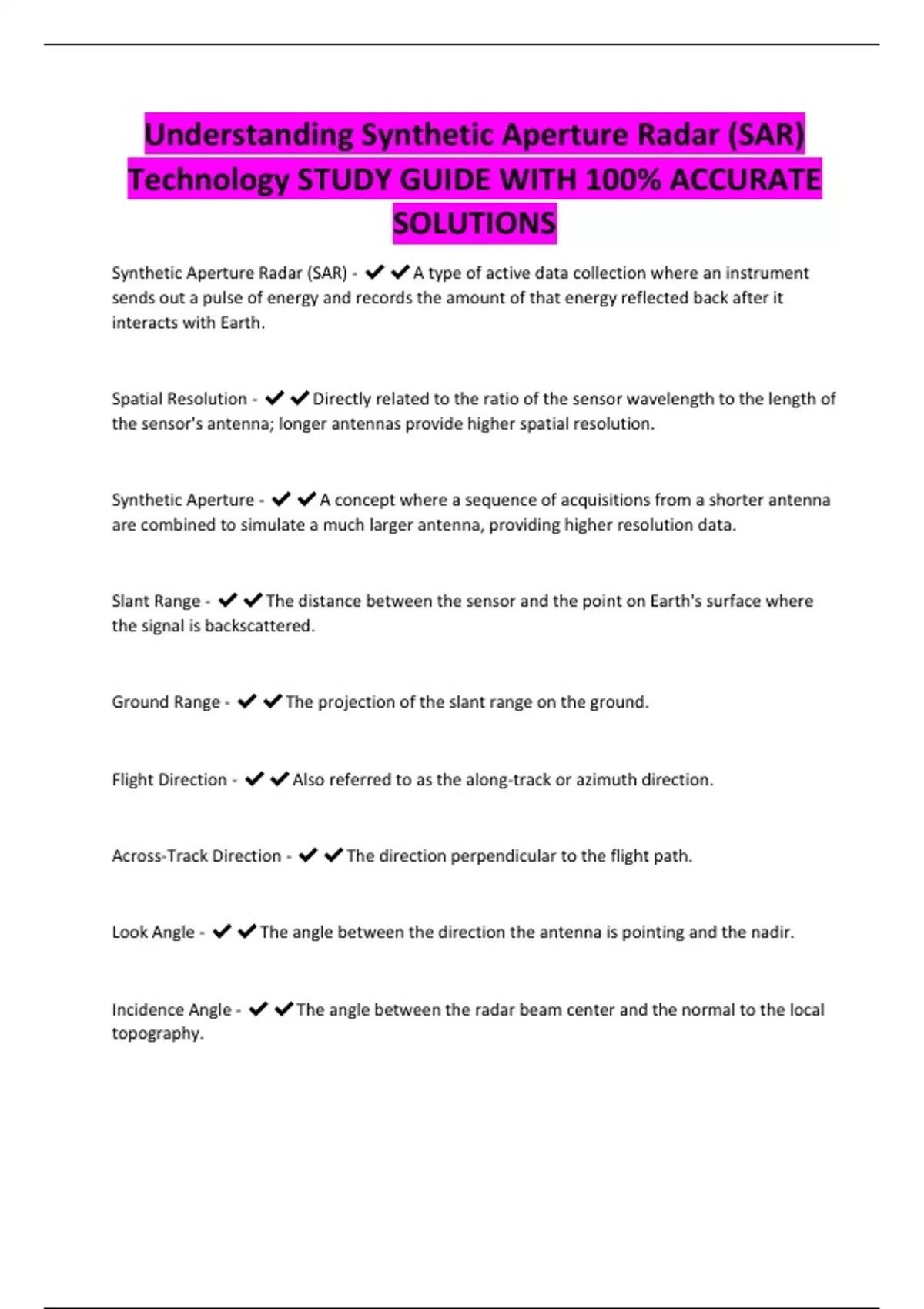 Understanding Synthetic Aperture Radar (SAR) Technology STUDY GUIDE ...