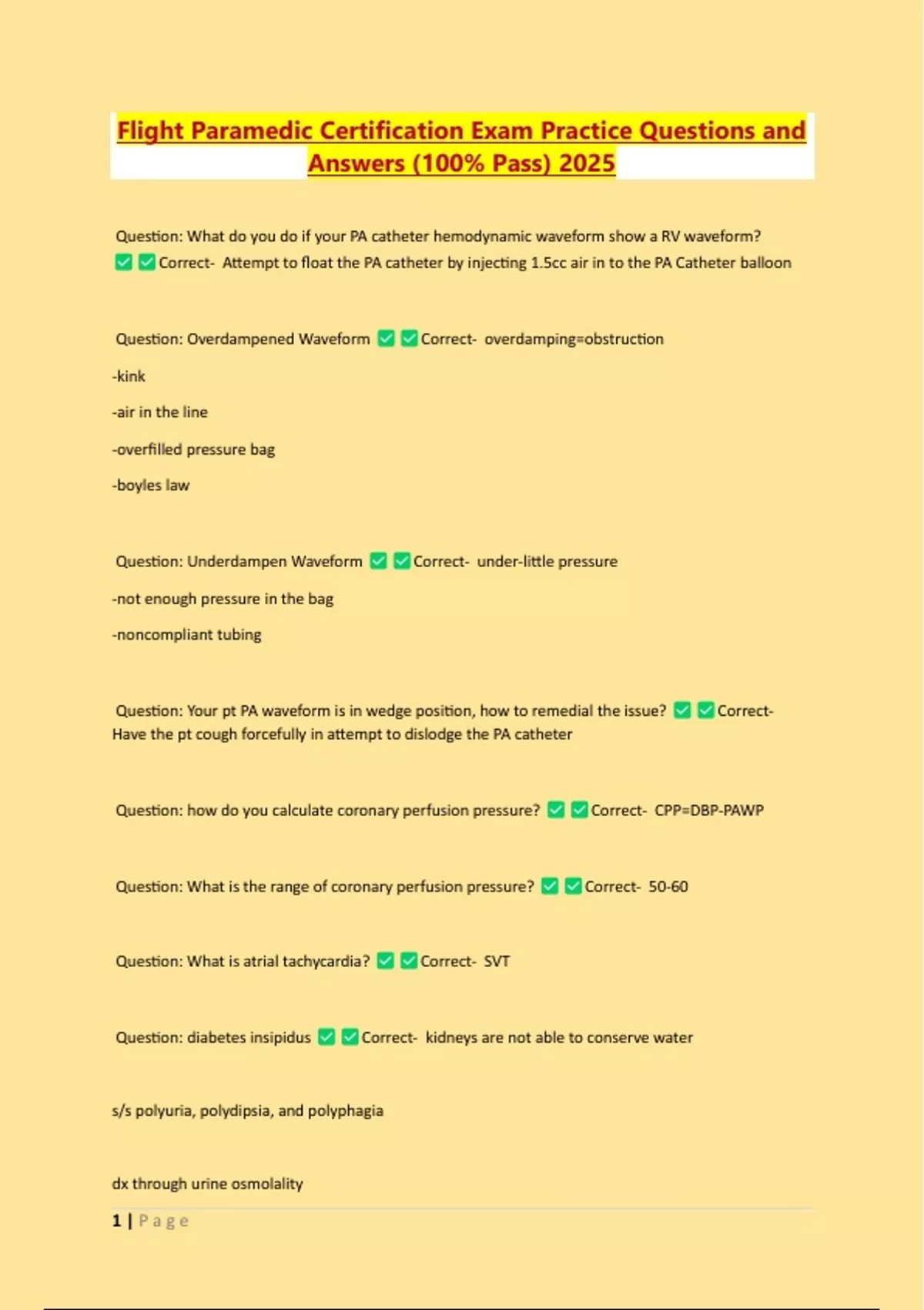 Flight Paramedic Certification Exam Practice Questions and Answers (100 ...