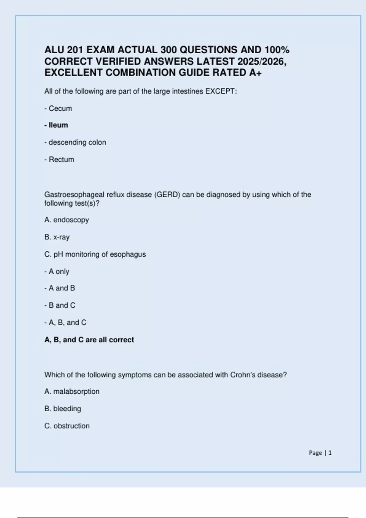 ALU 201 EXAM ACTUAL 300 QUESTIONS AND 100% CORRECT VERIFIED ANSWERS ...
