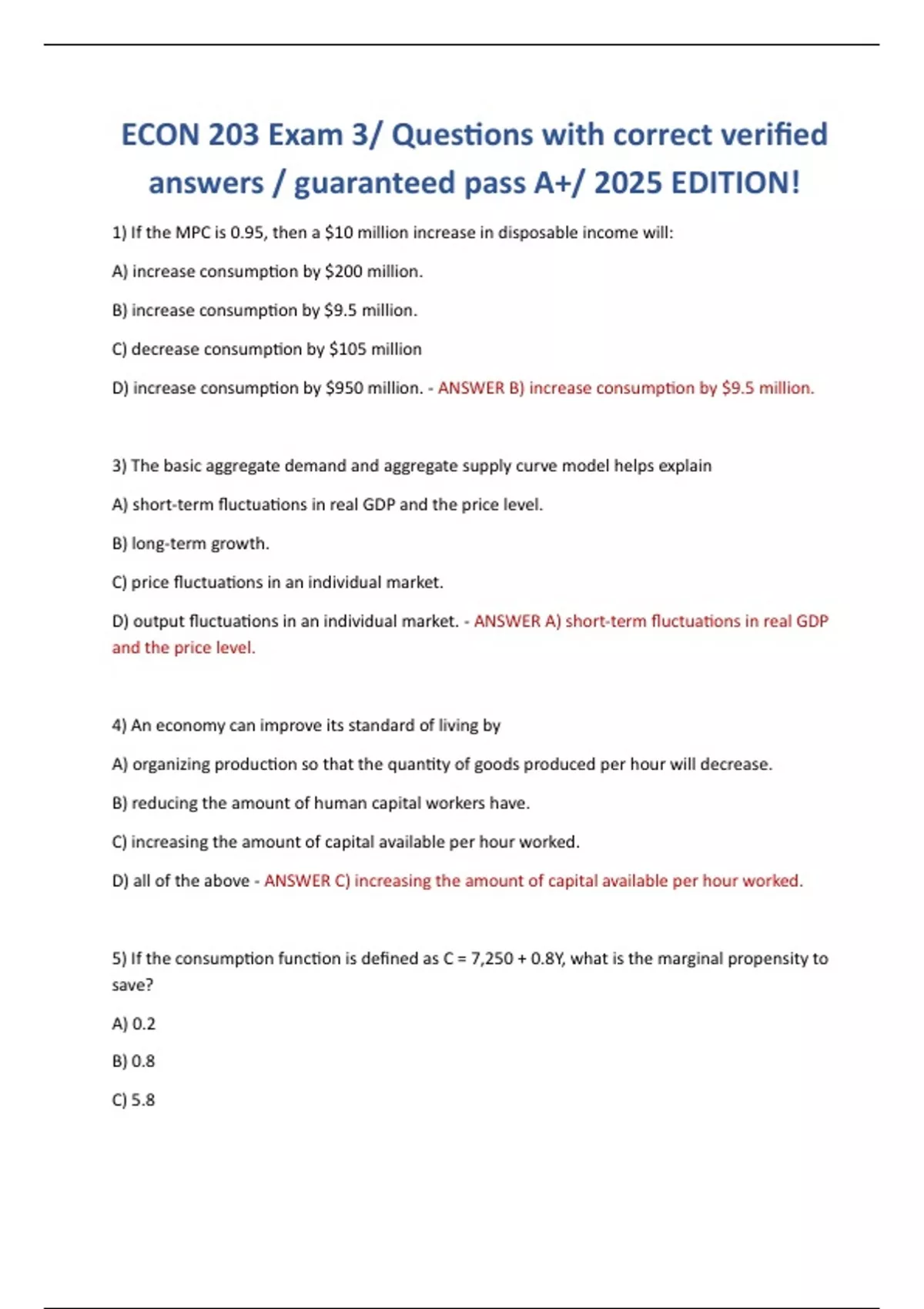ECON 203 Exam 3/ Questions with correct verified answers / guaranteed ...