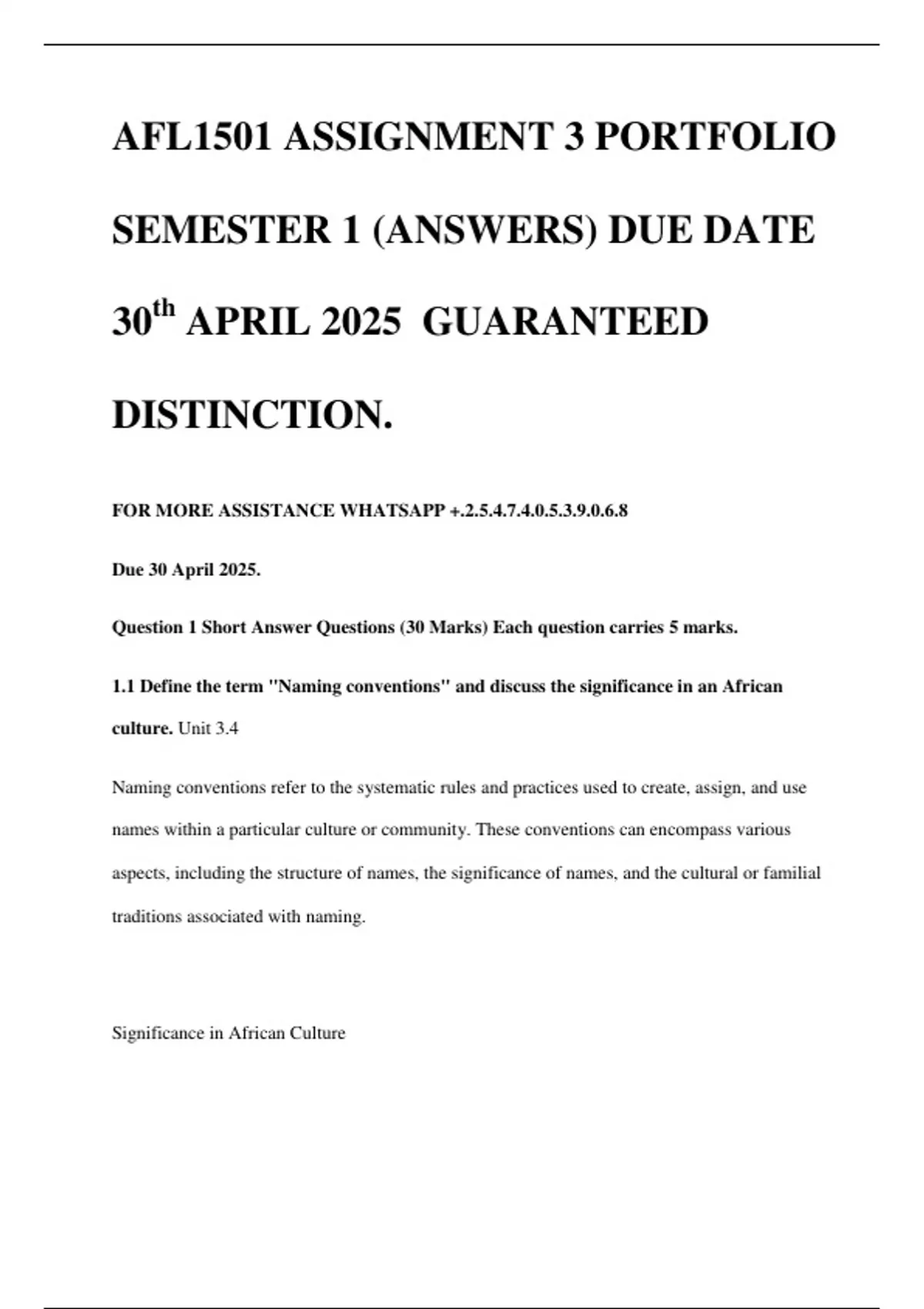 AFL1501 ASSIGNMENT 3 PORTFOLIO SEMESTER 1 (ANSWERS) DUE DATE 30th APRIL ...