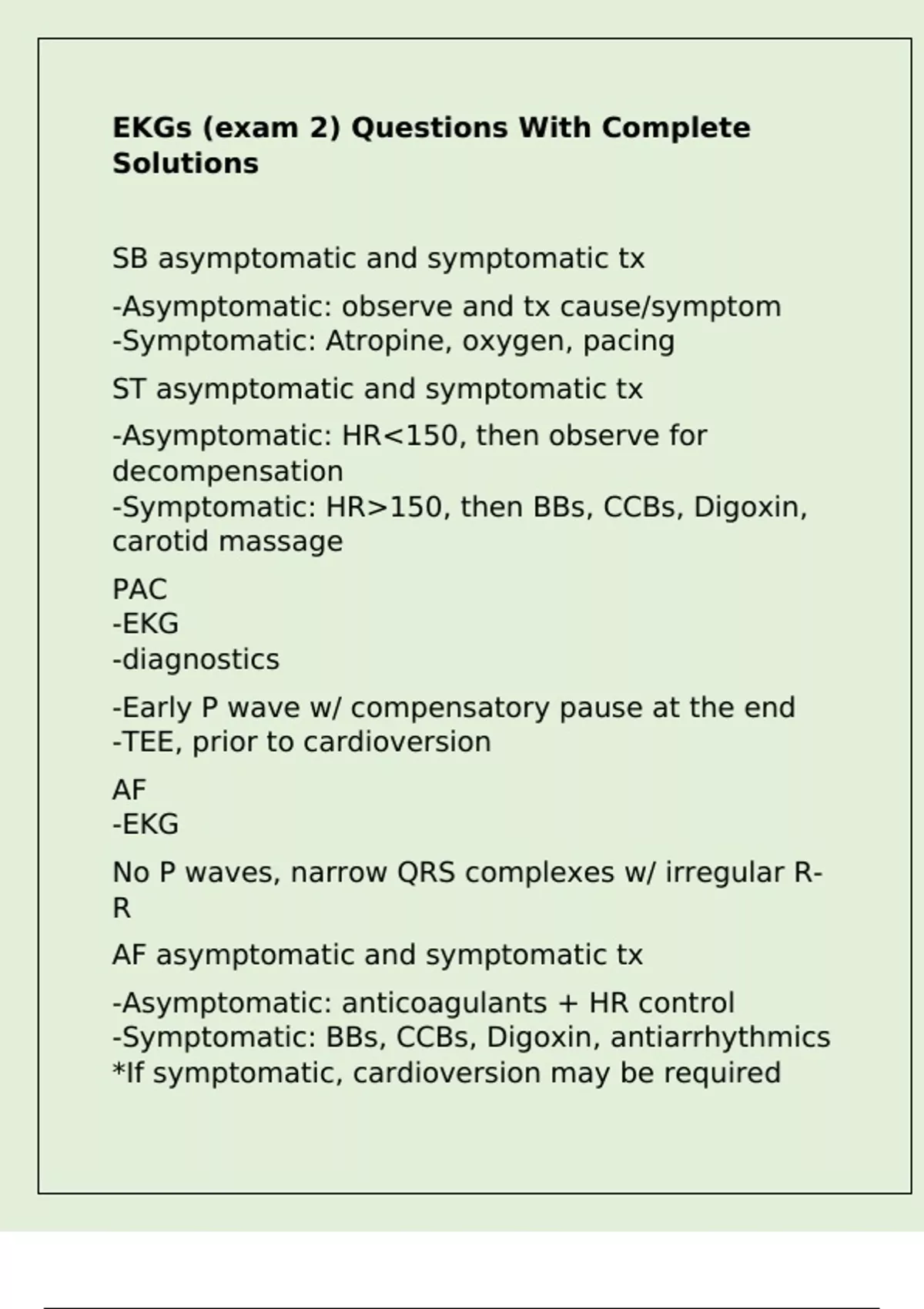 EKGs (exam 2) Questions With Complete Solutions - EKGs - Stuvia US