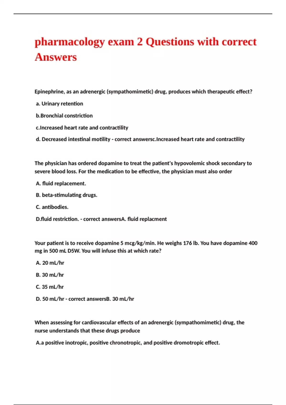 pharmacology exam 2 Questions with correct Answers - Pharmacology ...