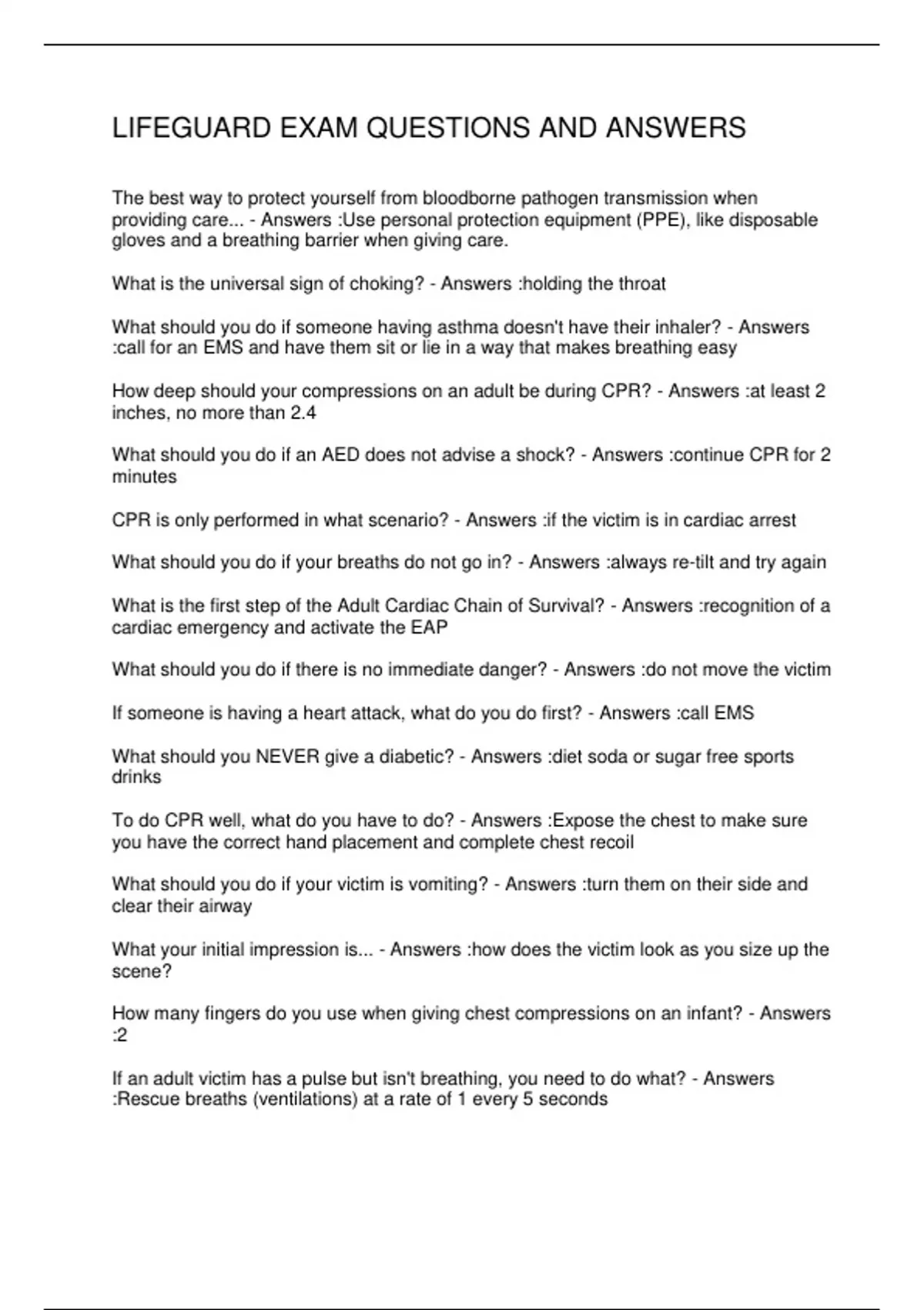 LIFEGUARD EXAM QUESTIONS AND ANSWERS - LIFEGUARD - Stuvia NL