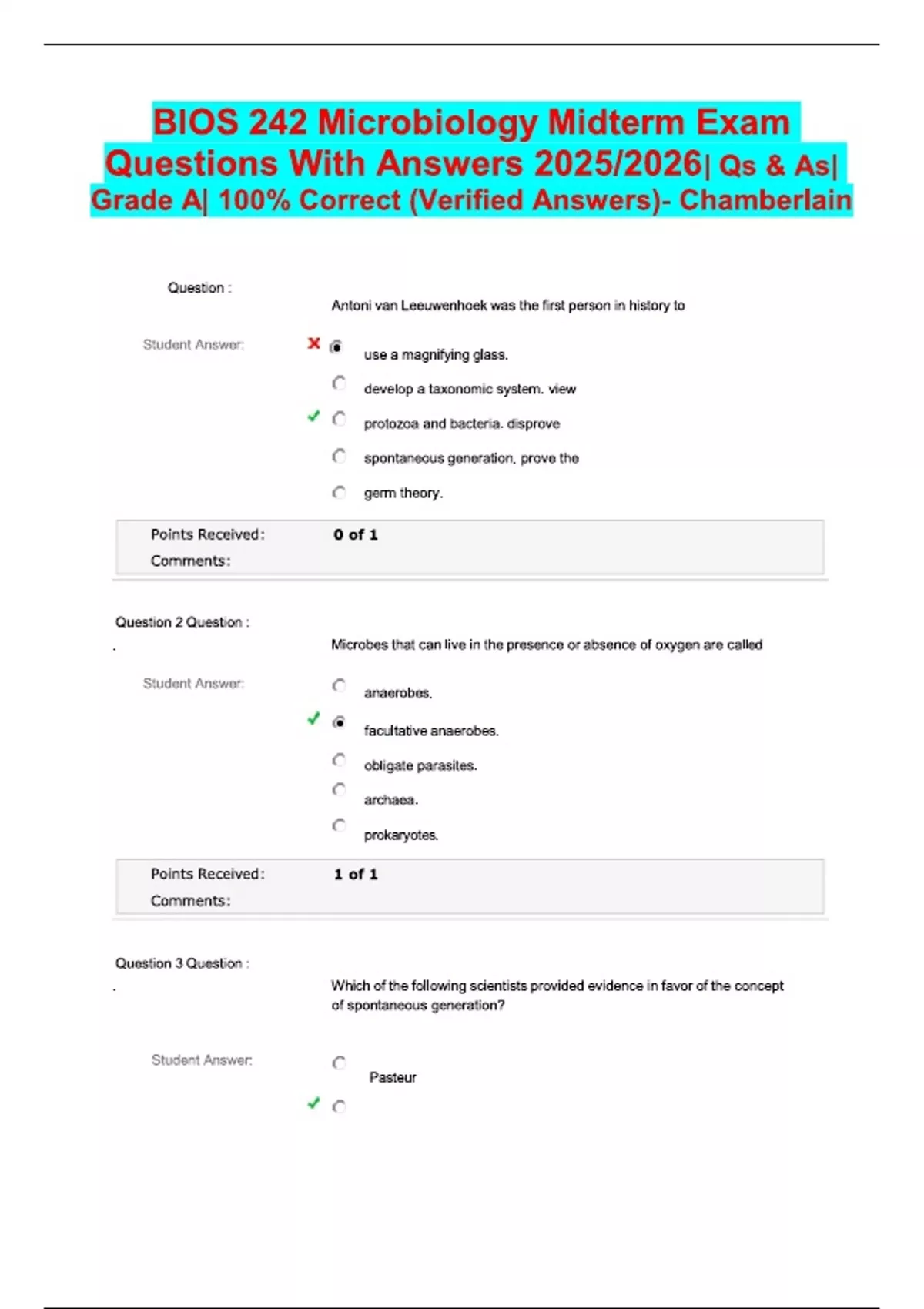 BIOS 242 Microbiology Midterm Exam Questions With Answers 2025/2026| Qs ...