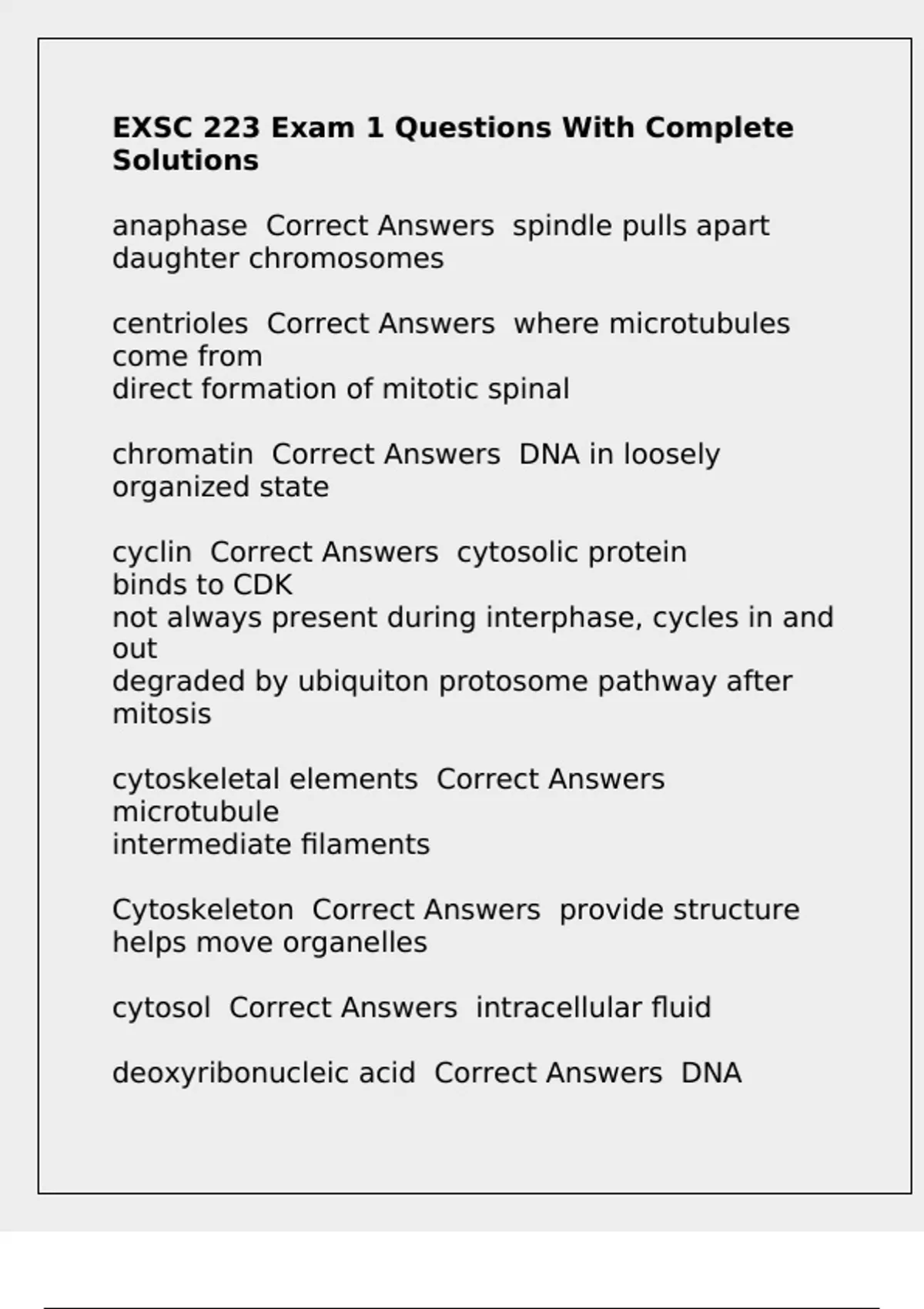 EXSC 223 Exam 1 Questions With Complete Solutions - EXSC 223 - Stuvia US