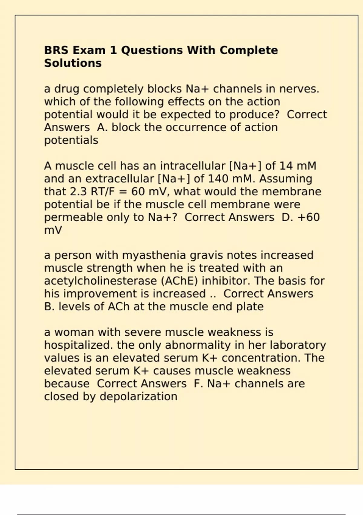 BRS Exam 1 Questions With Complete Solutions - BRS - Stuvia US