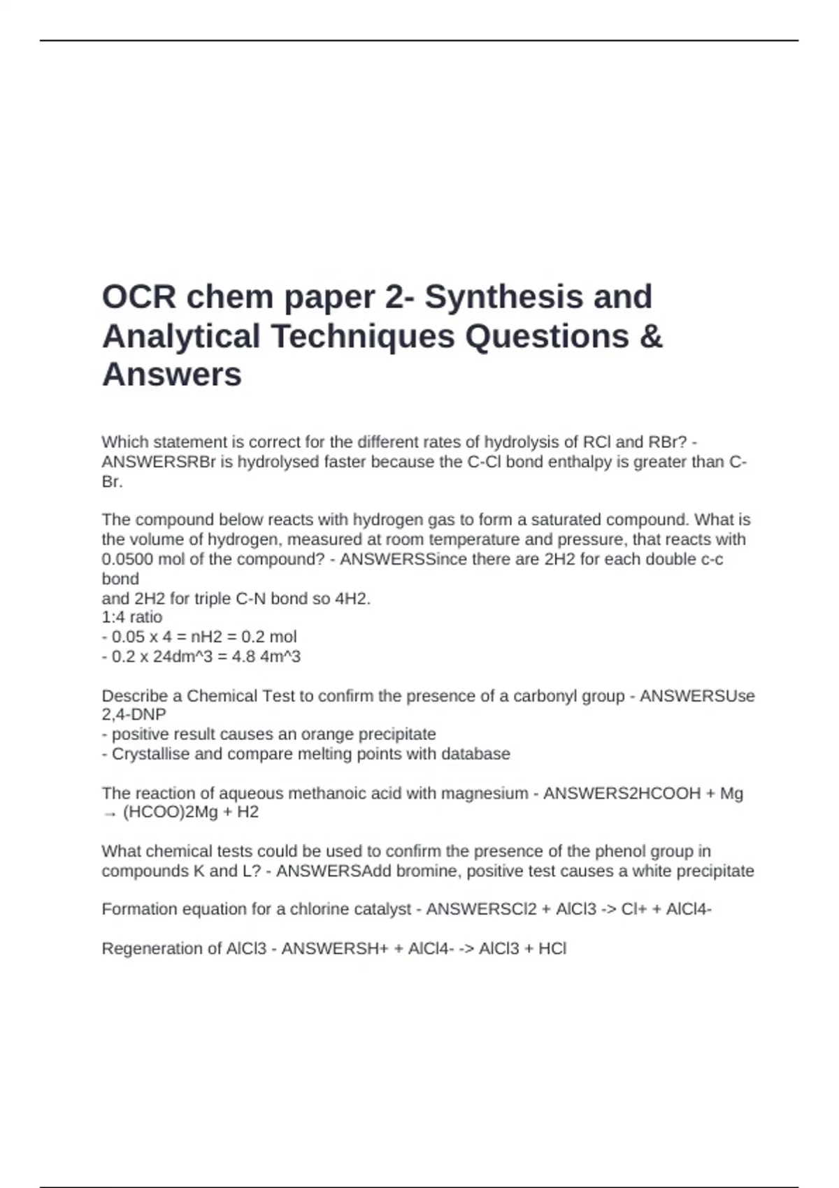 OCR chem paper 2- Synthesis and Analytical Techniques Questions ...