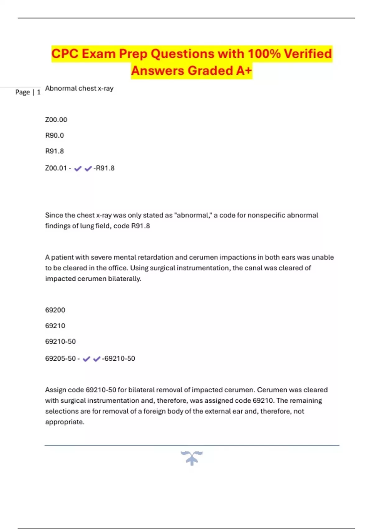 CPC Exam Prep Questions with 100% Verified Answers Graded A+ - CPC ...