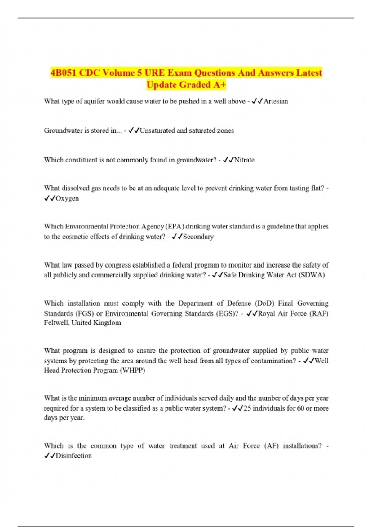 4B051 CDC Volume 5 URE Exam Questions And Answers Latest Update Graded ...