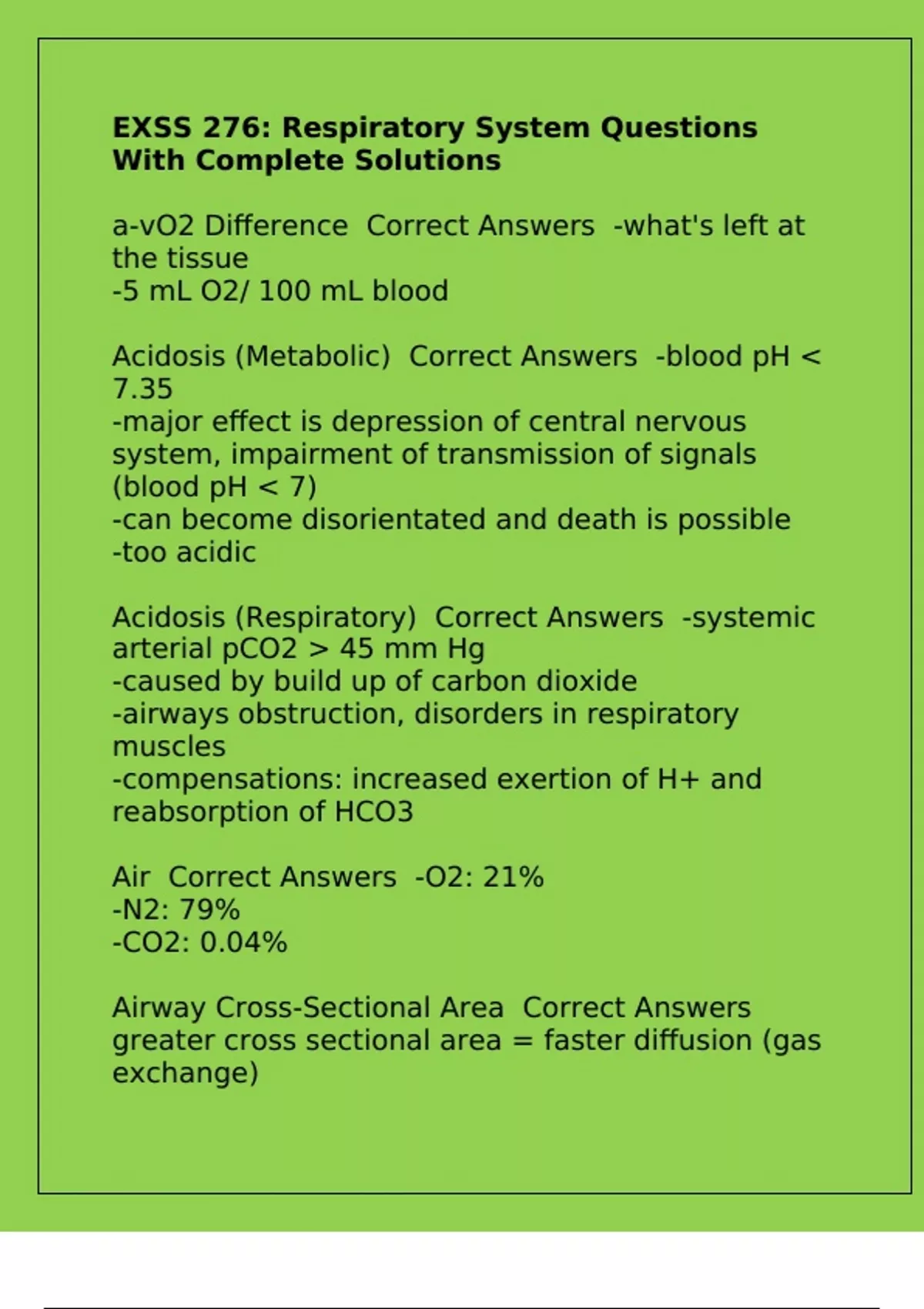 EXSS 276: Respiratory System Questions With Complete Solutions - EXSS ...
