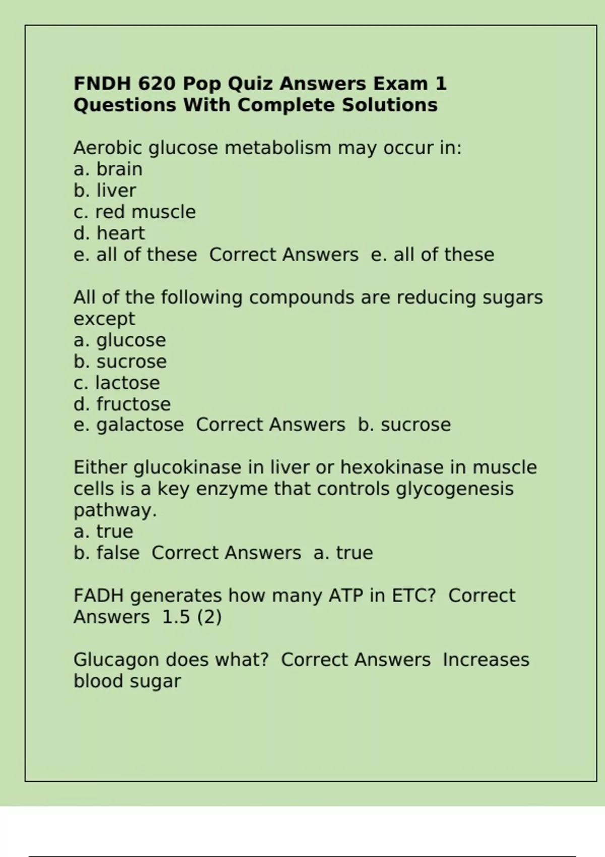 FNDH 620 Pop Quiz Answers Exam 1 Questions With Complete Solutions ...