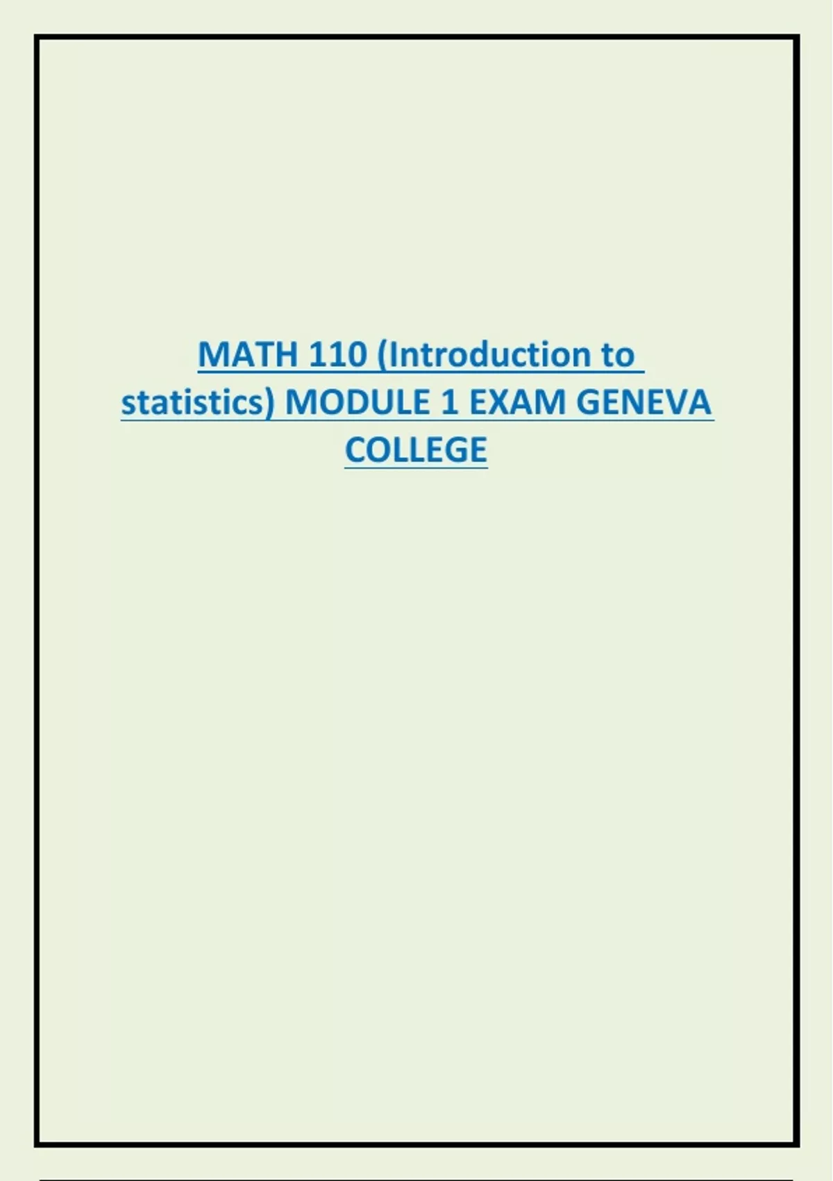 Math 110 Introduction To Statistics Module 1 Exam Geneva College Math 110 Stuvia Us