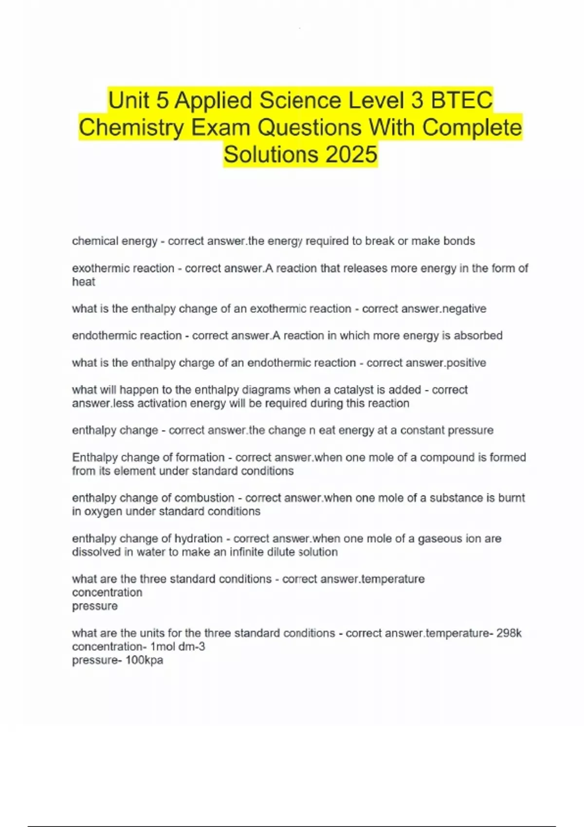 Unit 5 Applied Science Level 3 BTEC Chemistry Exam Questions With ...