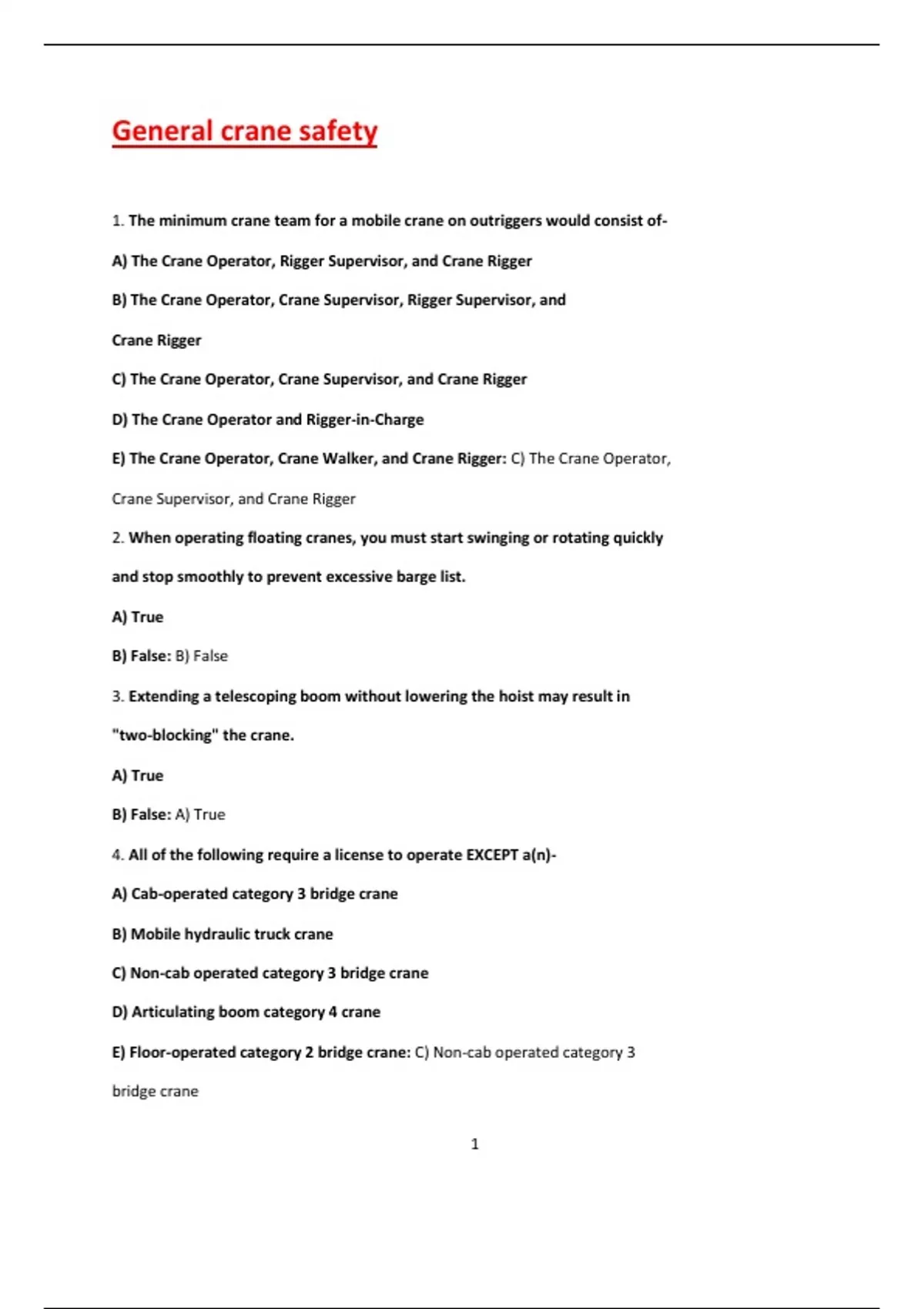 General crane safety actual exam 100 questions and correct detailed answers graded a - General ...