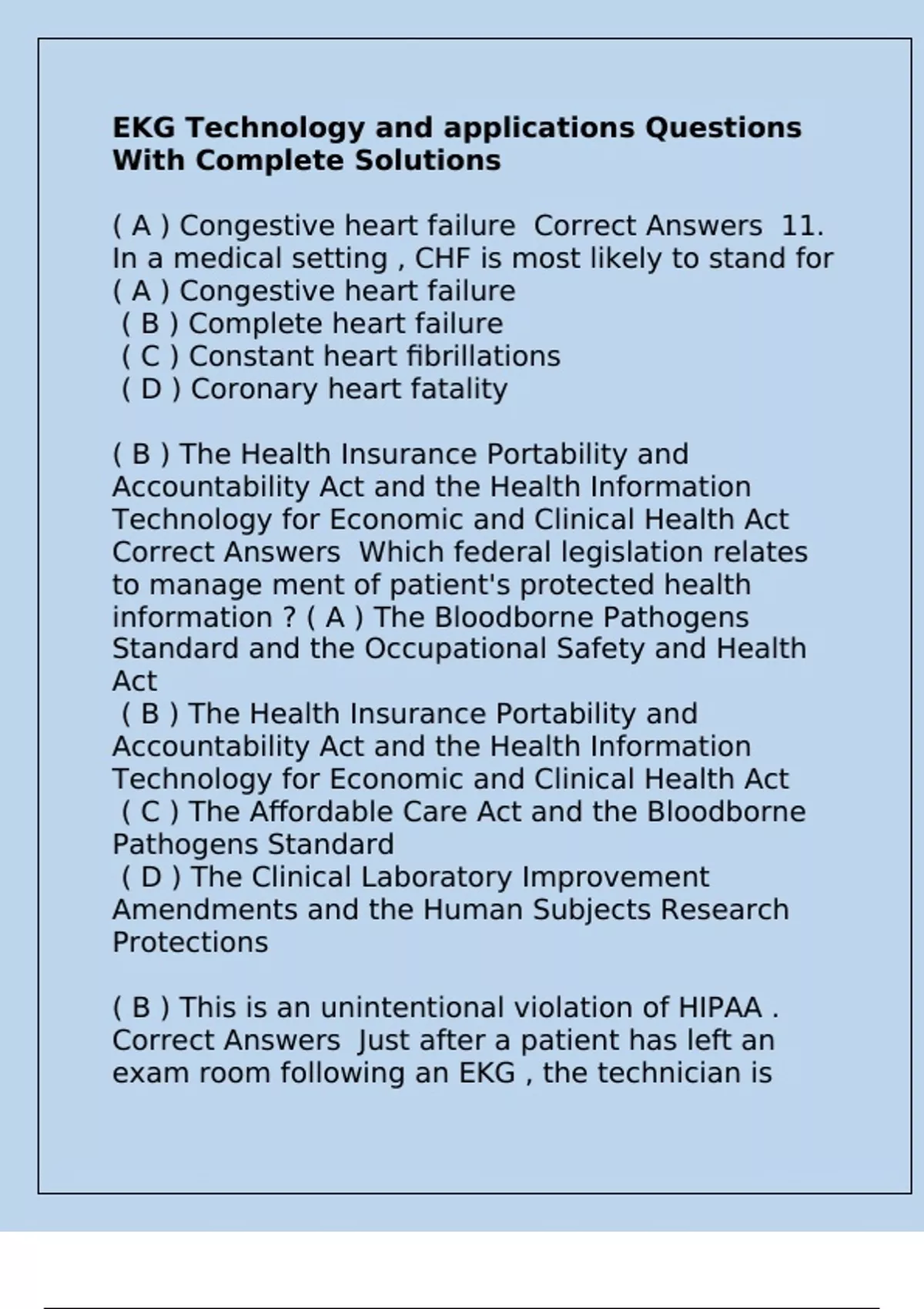 EKG Technology and applications Questions With Complete Solutions - EKG ...