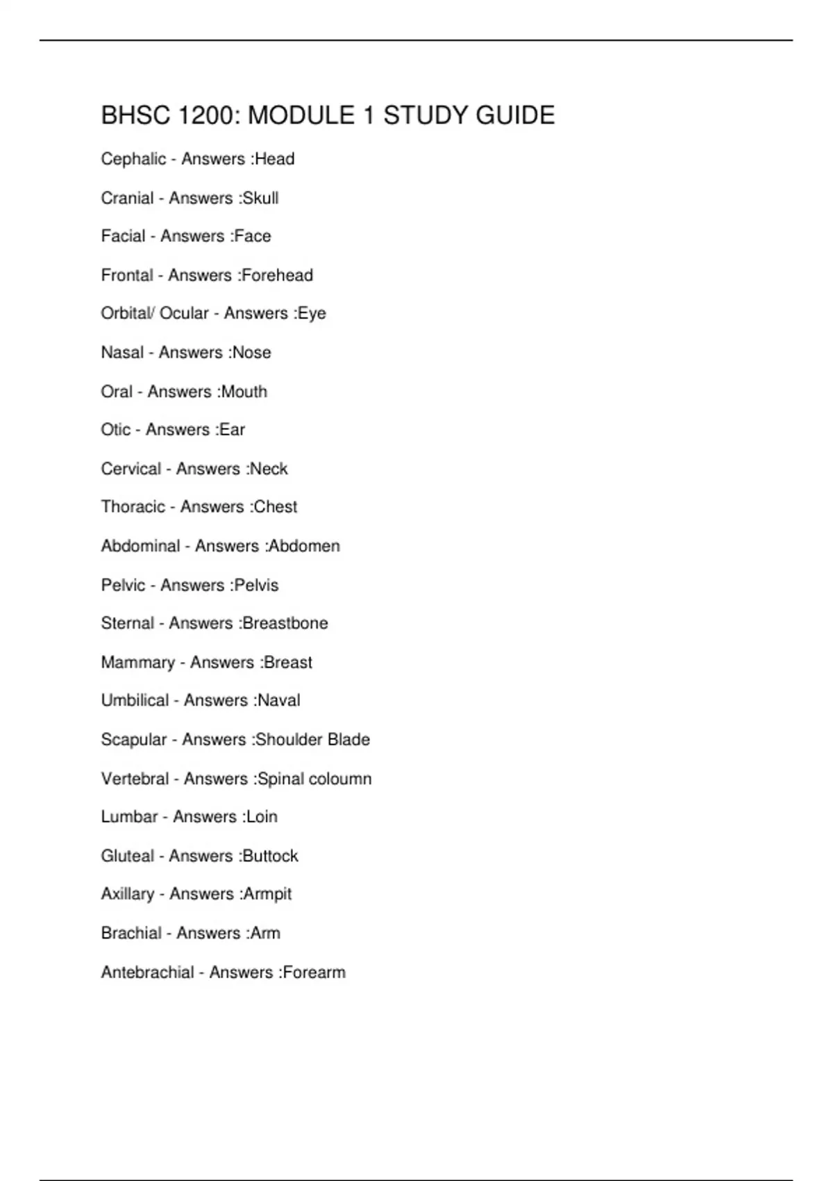 BHSC 1200: MODULE 1 STUDY GUIDE - BHSC 1200 - Stuvia US