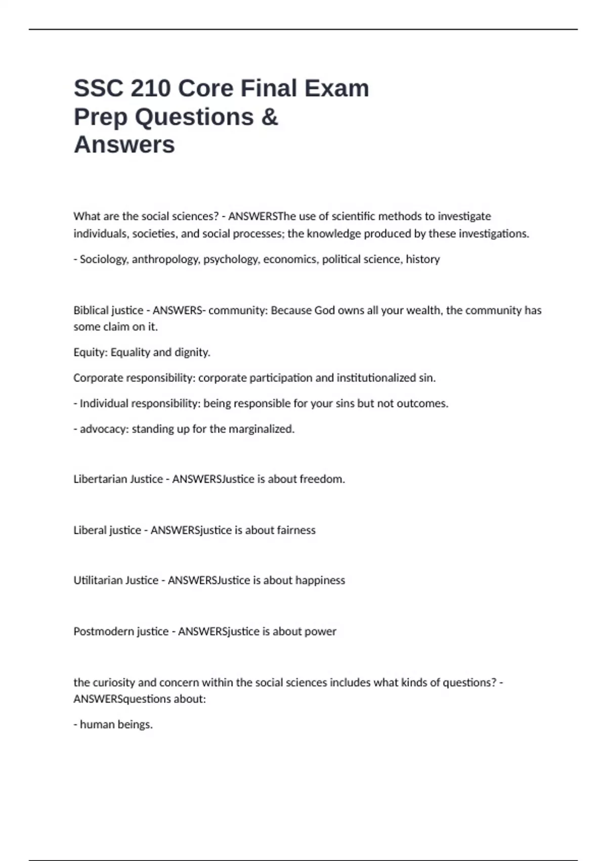 SSC 210 Core Final Exam Prep Questions & Answers - SSC 210 Core - Stuvia US