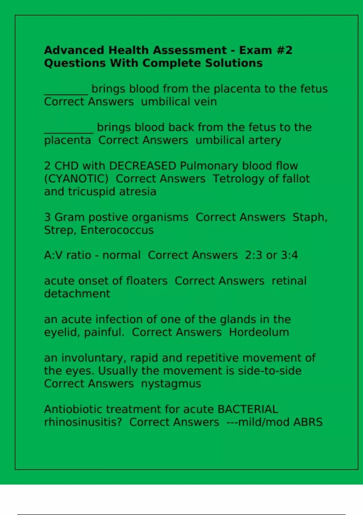 Advanced Health Assessment - Exam #2 Questions With Complete Solutions ...