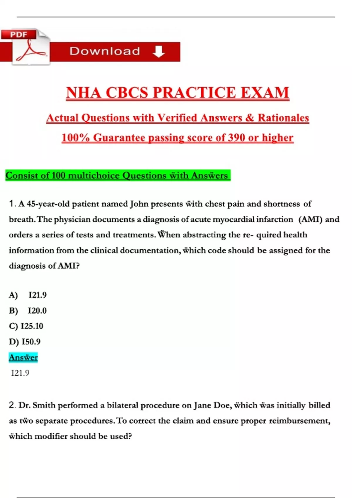 NHA CBCS PRACTICE EXAM (Latest 2025 / 2026): Most Comprehensive Qs ...