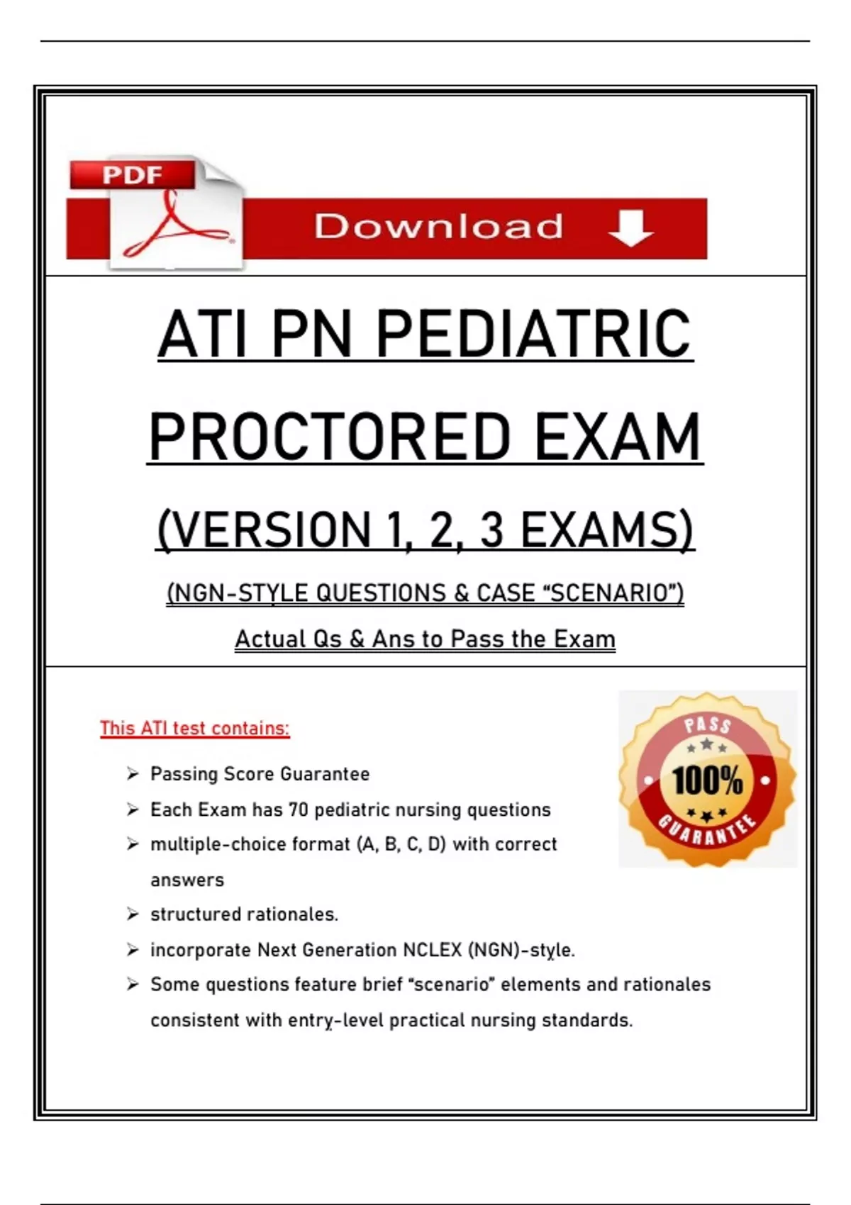 2023 ATI PN Pediatrics Exam (Version 1 - 6) Questions and Revised Answers, (Complete and ...