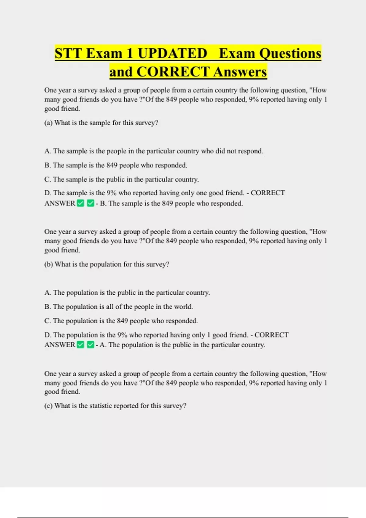 STT Exam 1 UPDATED Exam Questions and CORRECT Answers - STT - Stuvia US